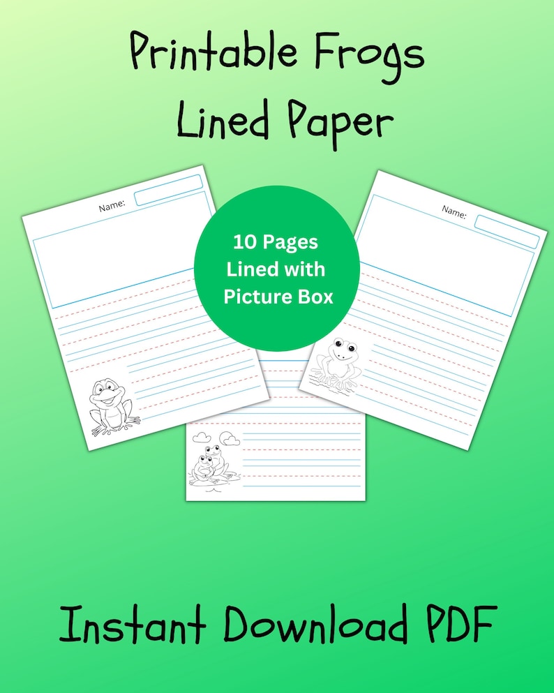 Printable Frogs Lined Paper With Picture Boxes, 10 Pages, Instant ...