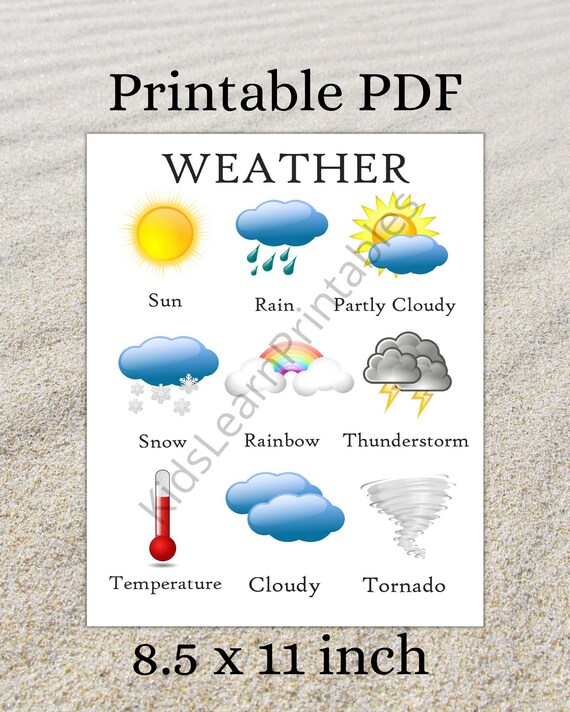 Printable Weather Words Chart Educational Home Learning 8.5 - Etsy