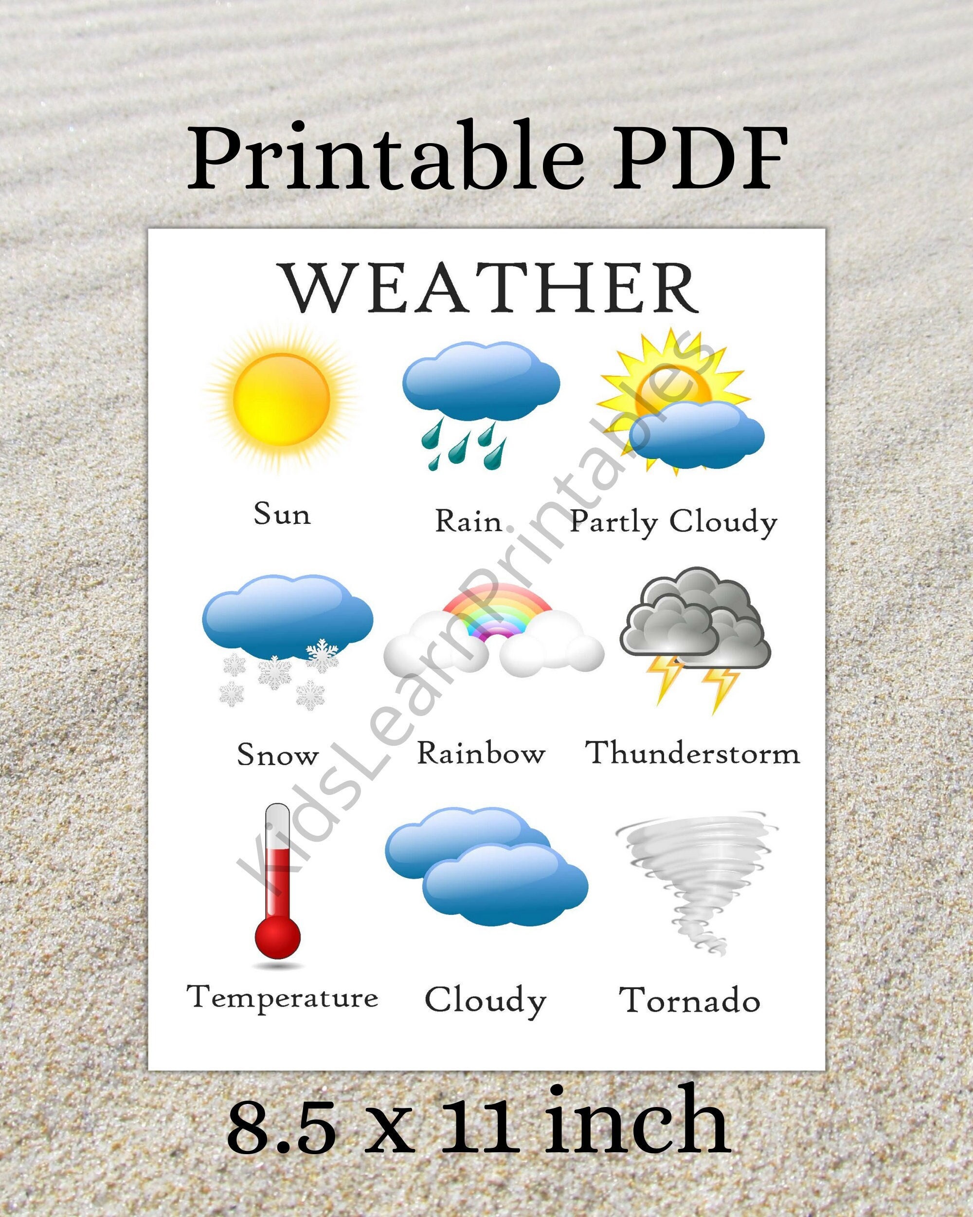 Printable Weather Words Chart, Educational Home Learning, 8.5 X 11 Inch ...