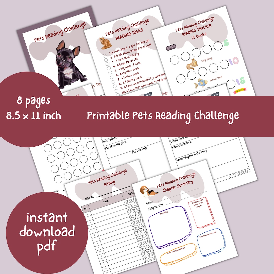 Printable Pets Reading Challenge, Reading Planner for Kids, Instant ...