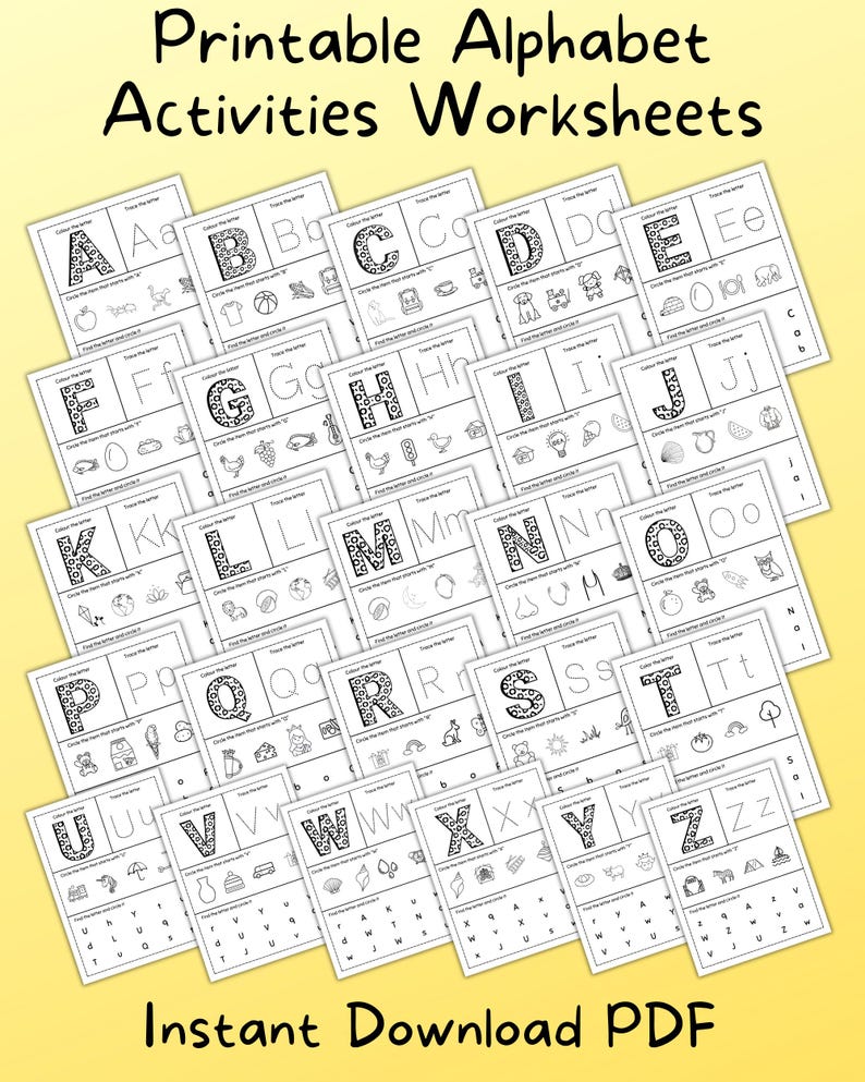 Printable Alphabet Activity Worksheets, Educational Letter Recognition ...