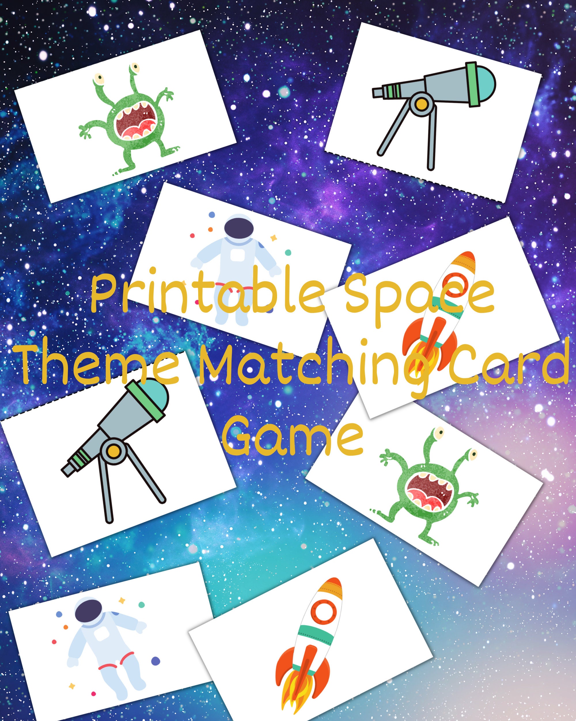 Printable Matching Card Game, Space Theme, Memory Card Game ...