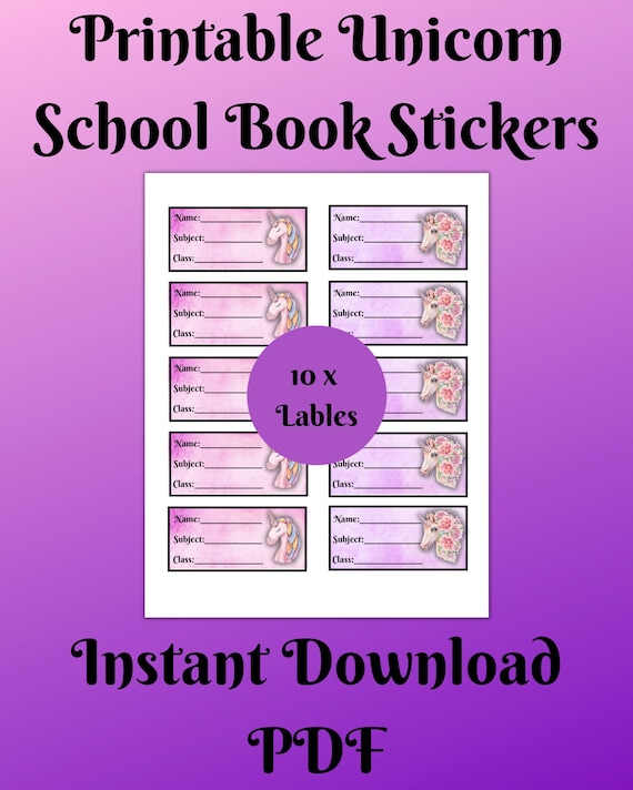 Printable Unicorn School Book Stickers Name Labels School | Etsy