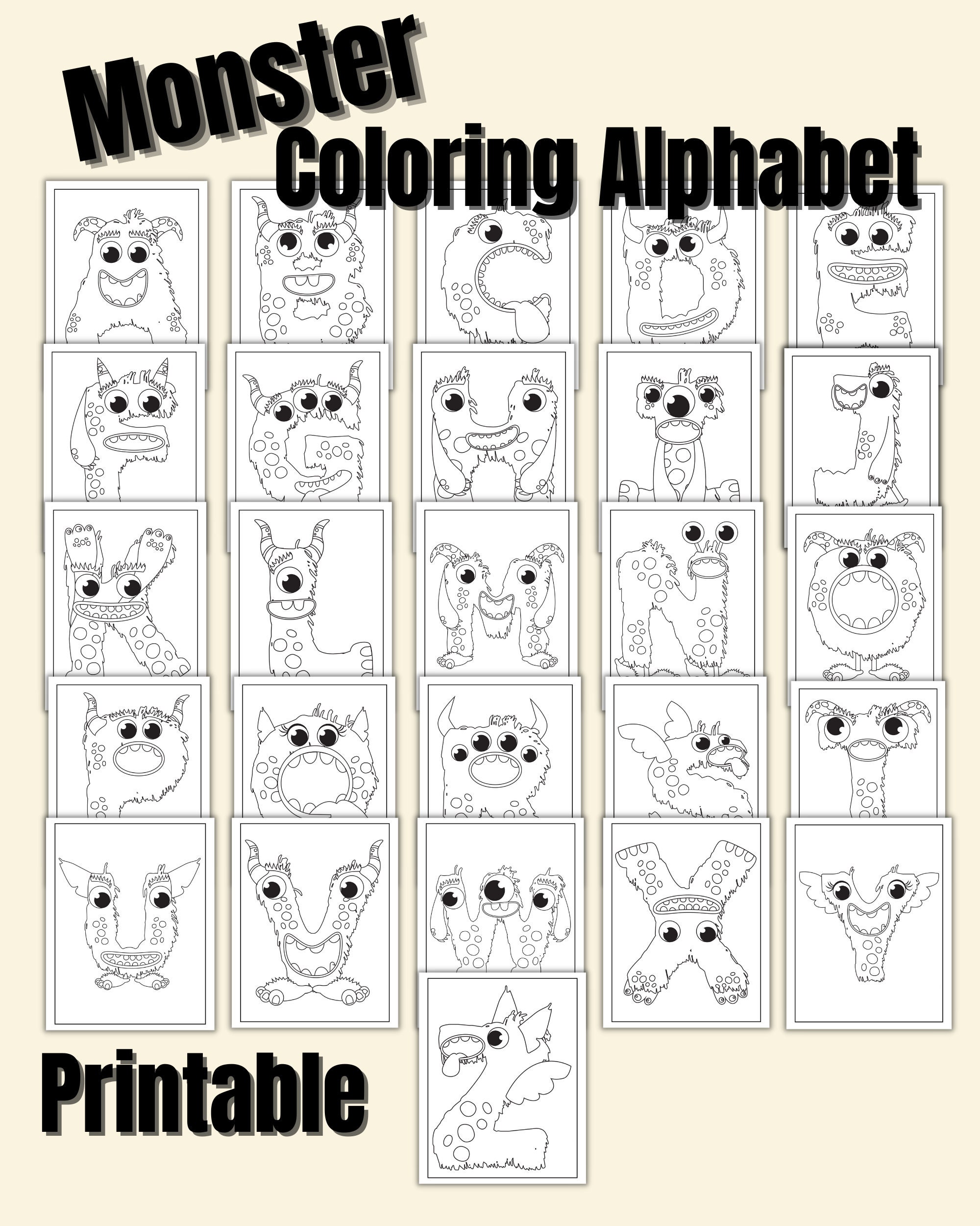 Printable Monster Coloring Alphabet, Alphabet Coloring Pages, Instant ...