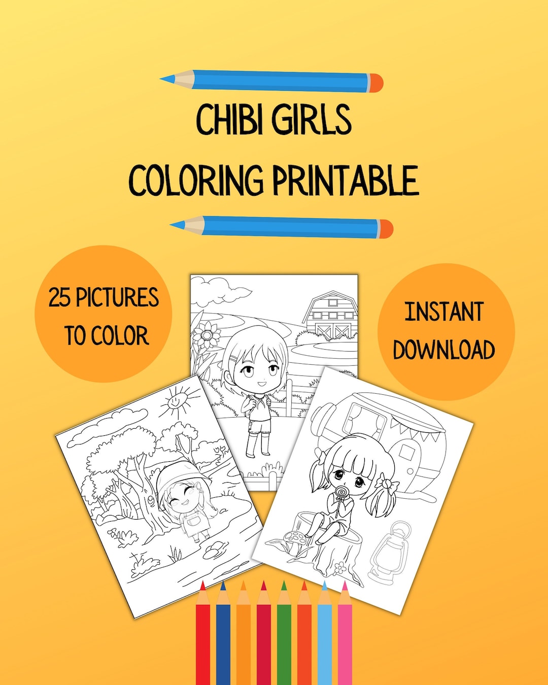 Chibi Girls Anime Coloring Pages, 25 X Printable Pages, Instant ...