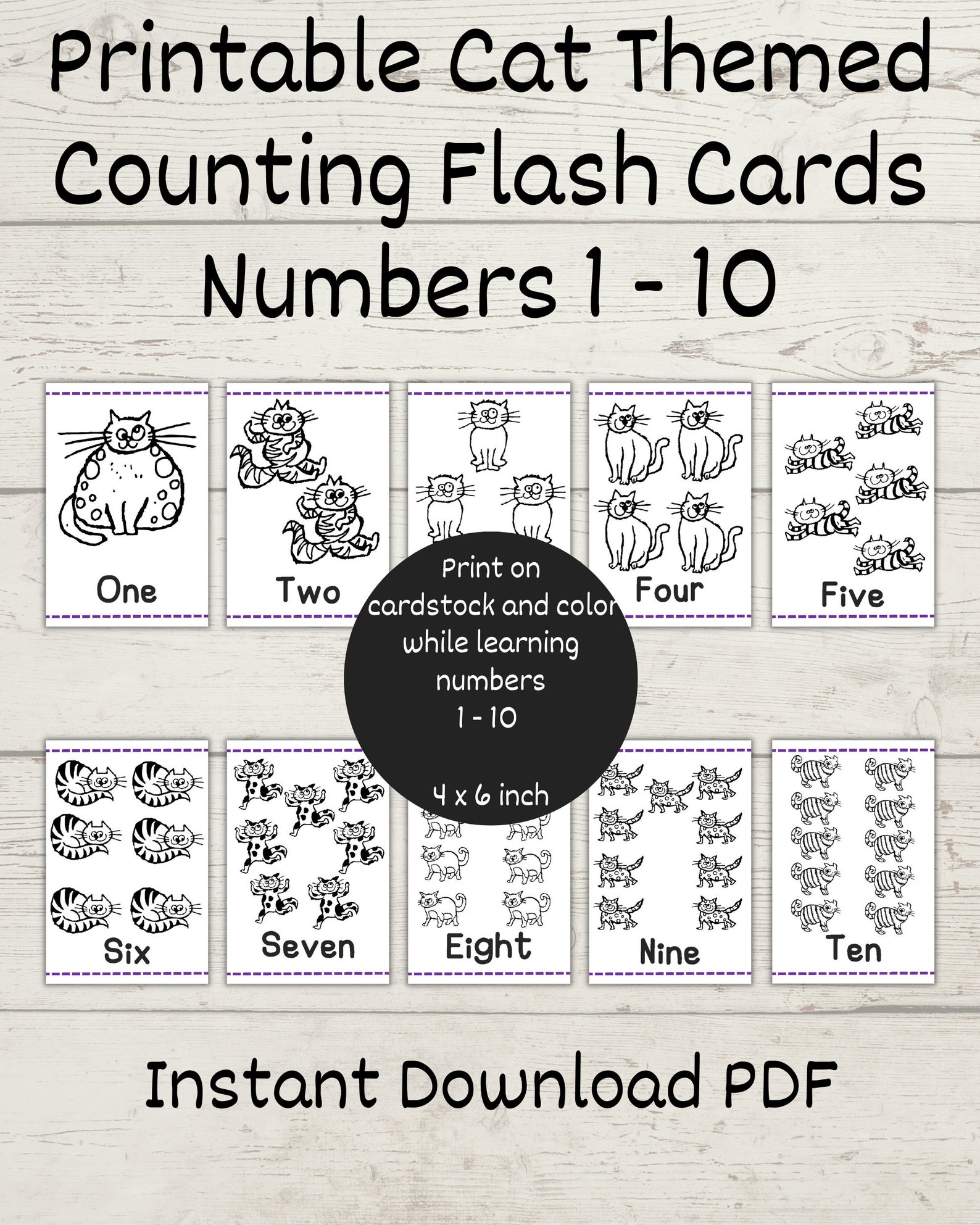 Printable Numbers 1 - 10 Flash Cards, Coloring Cats, Educational ...