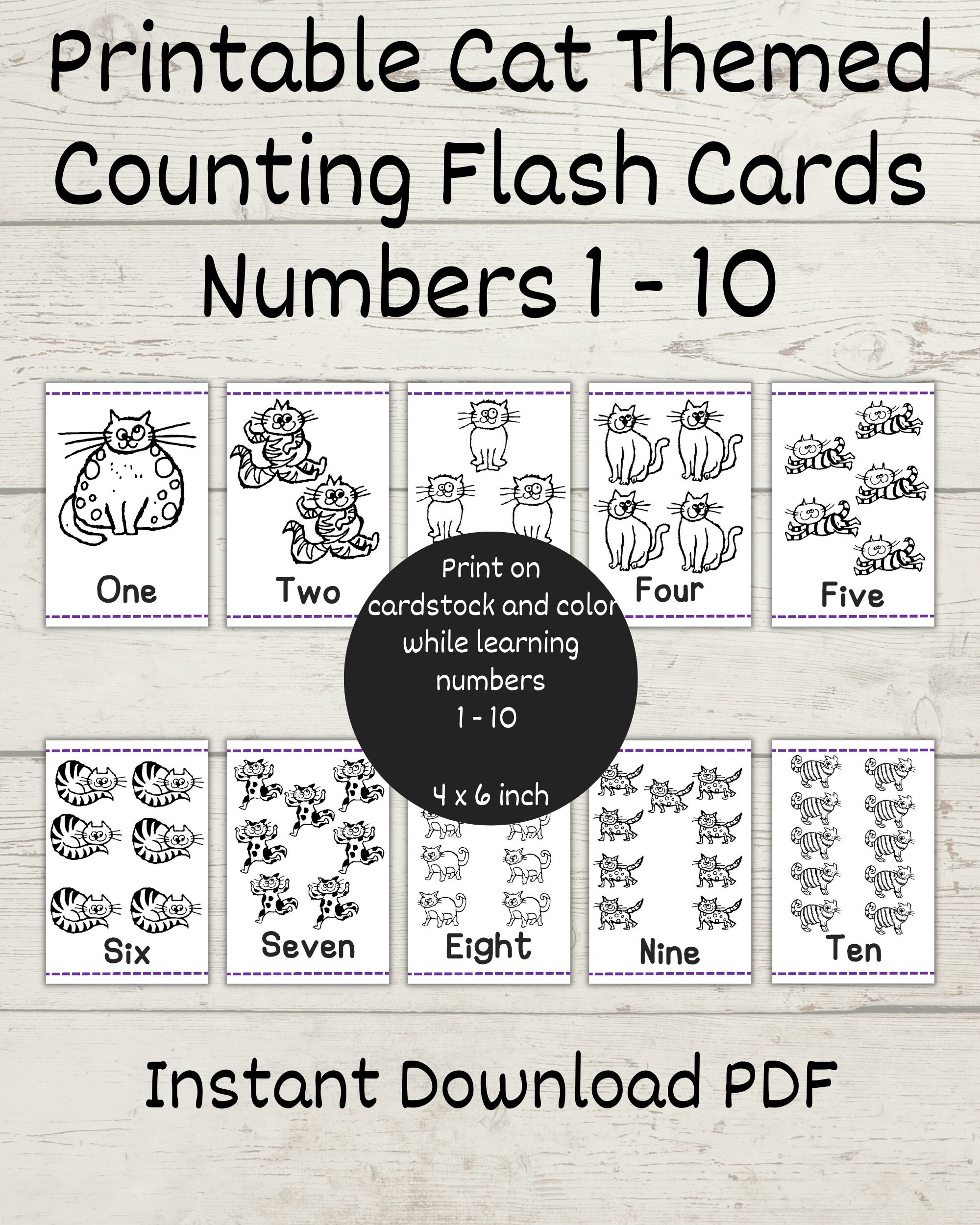 Printable Numbers 1 - 10 Flash Cards, Coloring Cats, Educational ...