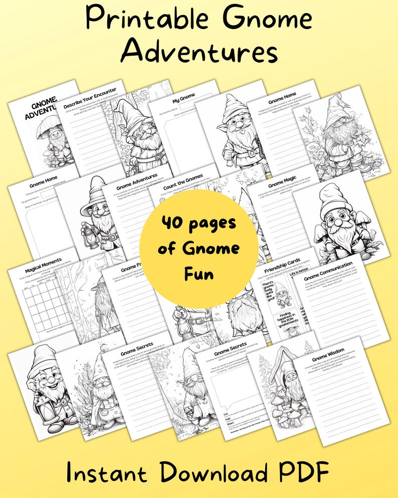Printable Gnome Adventures Coloring and Journal/story Prompts, 40 X ...