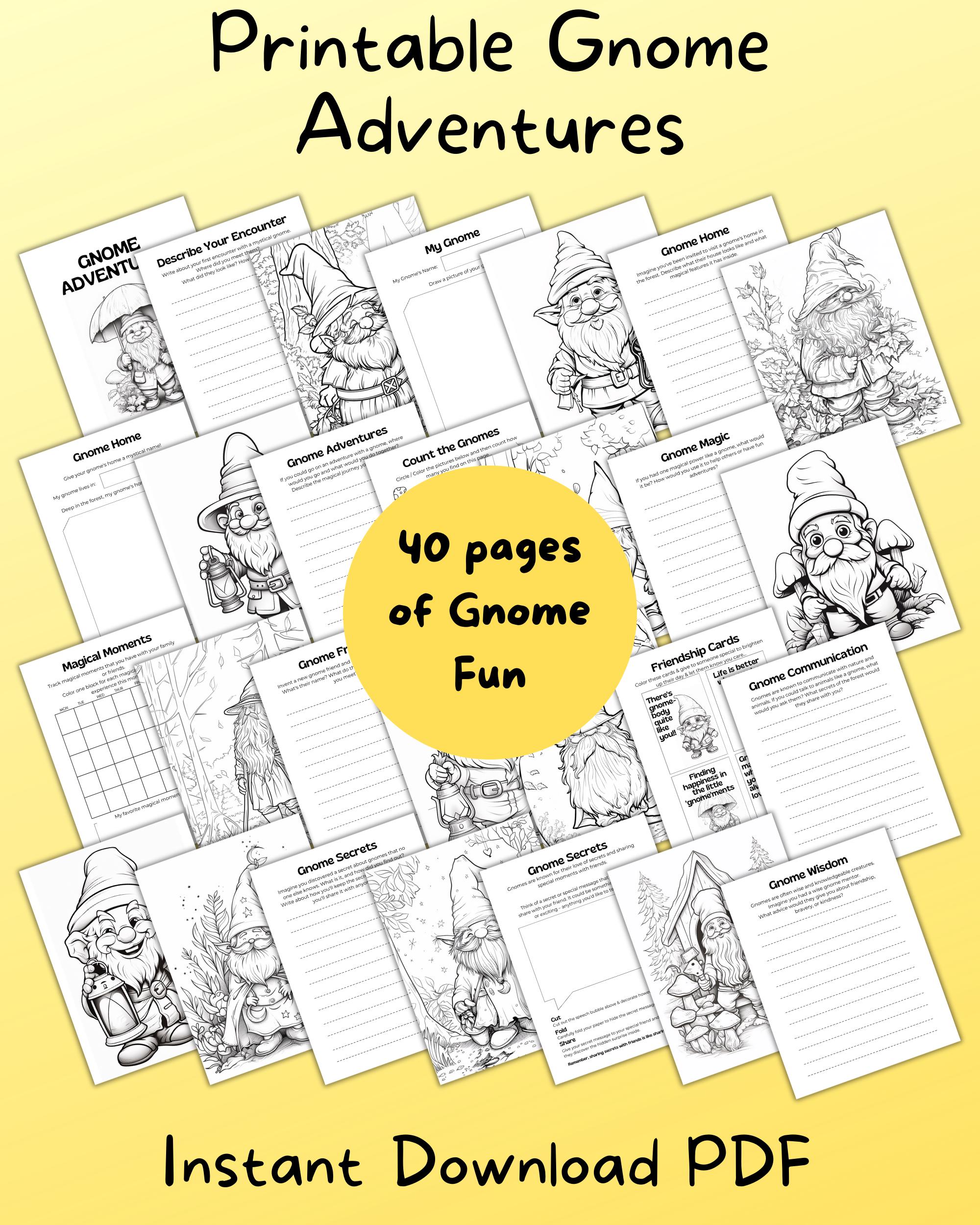 Printable Gnome Adventures Coloring and Journal/story Prompts, 40 X ...