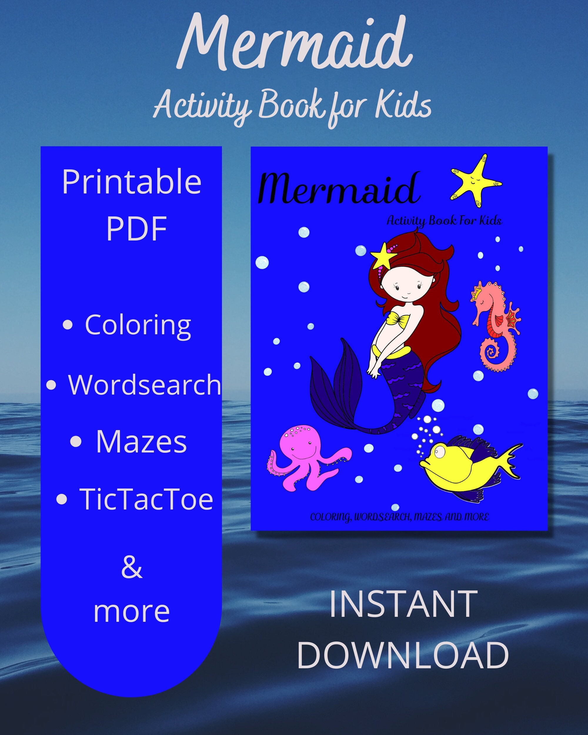 Printable Mermaid Activity and Coloring Pages for Kids, Instant ...