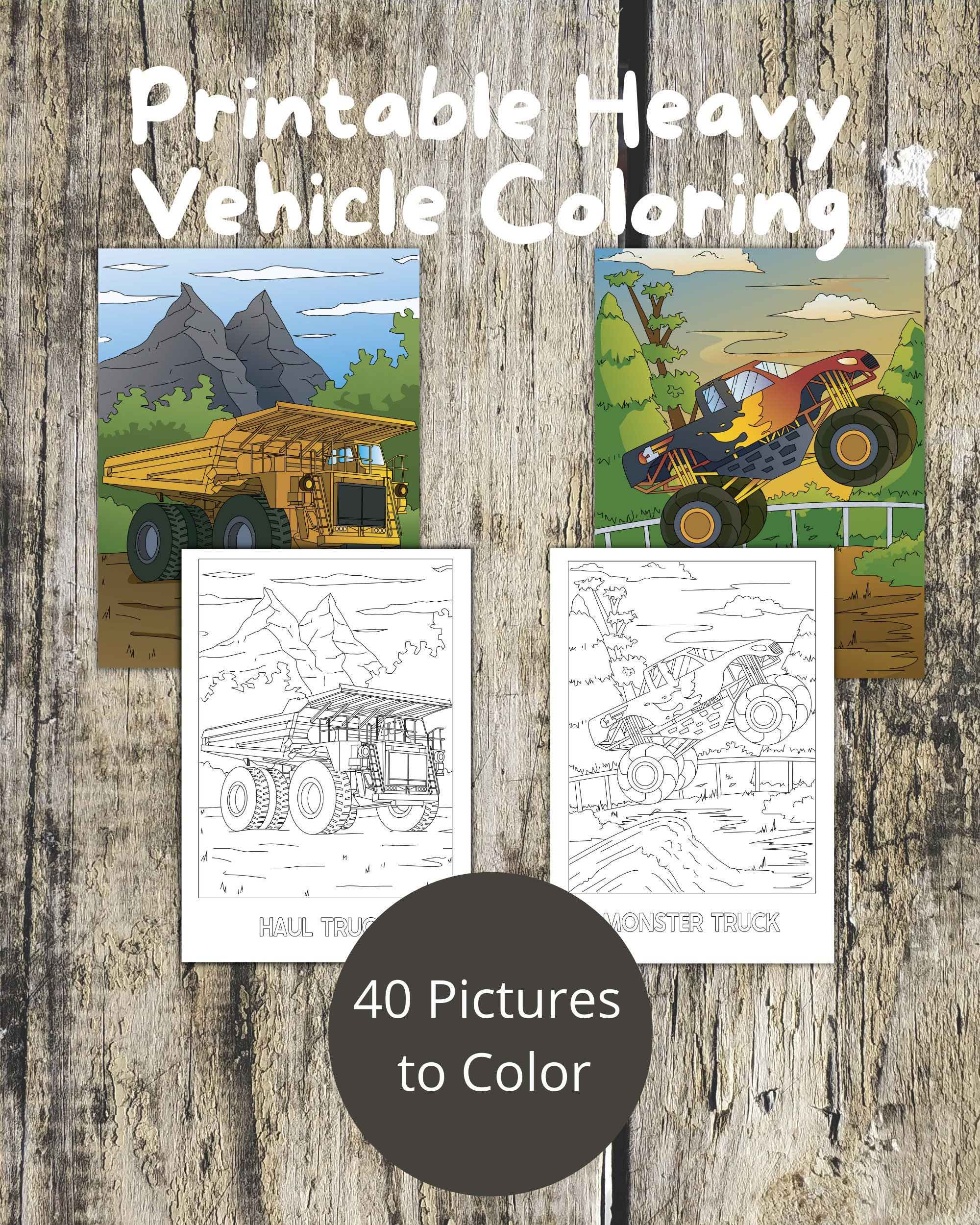 Printable Heavy Vehicle Coloring Pages, 40 Pictures for Kids, Instant ...