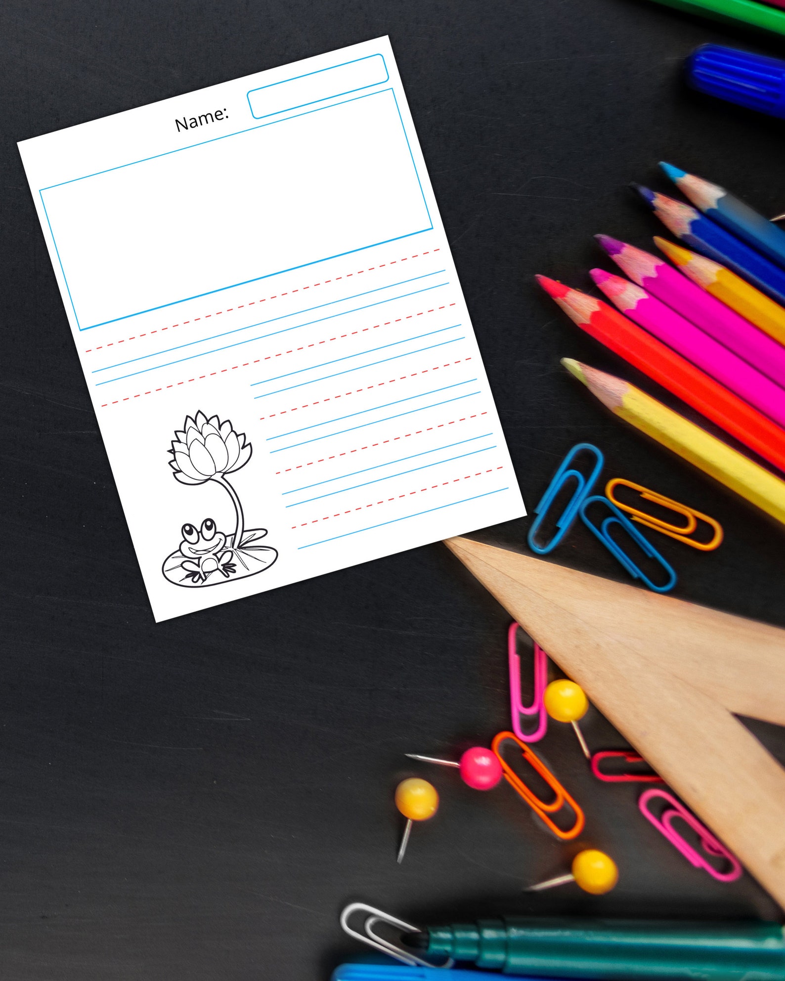 Printable Frogs Lined Paper With Picture Boxes, 10 Pages, Instant ...