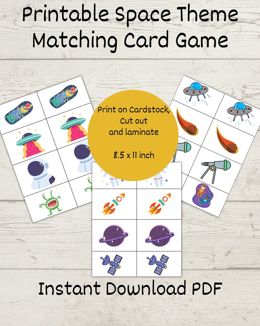 Printable Matching Card Game, Space Theme, Memory Card Game ...