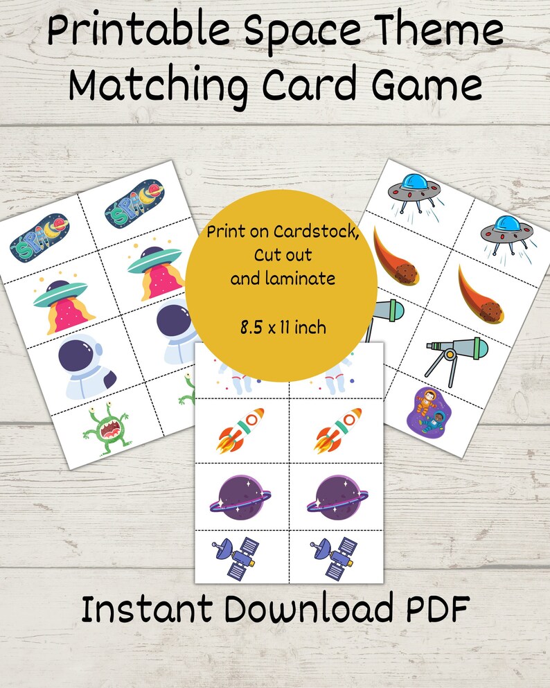 Printable Matching Card Game, Space Theme, Memory Card Game ...