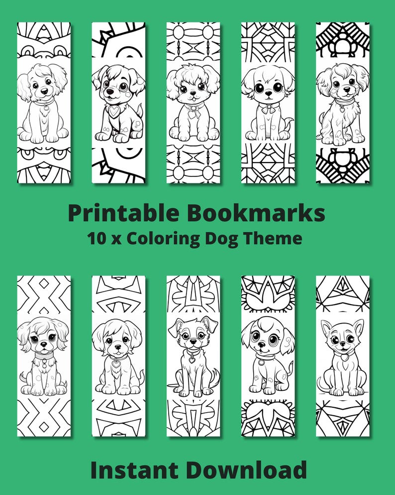 Printable Kids Coloring Dog Theme Bookmarks, Instant Download PDF - Etsy