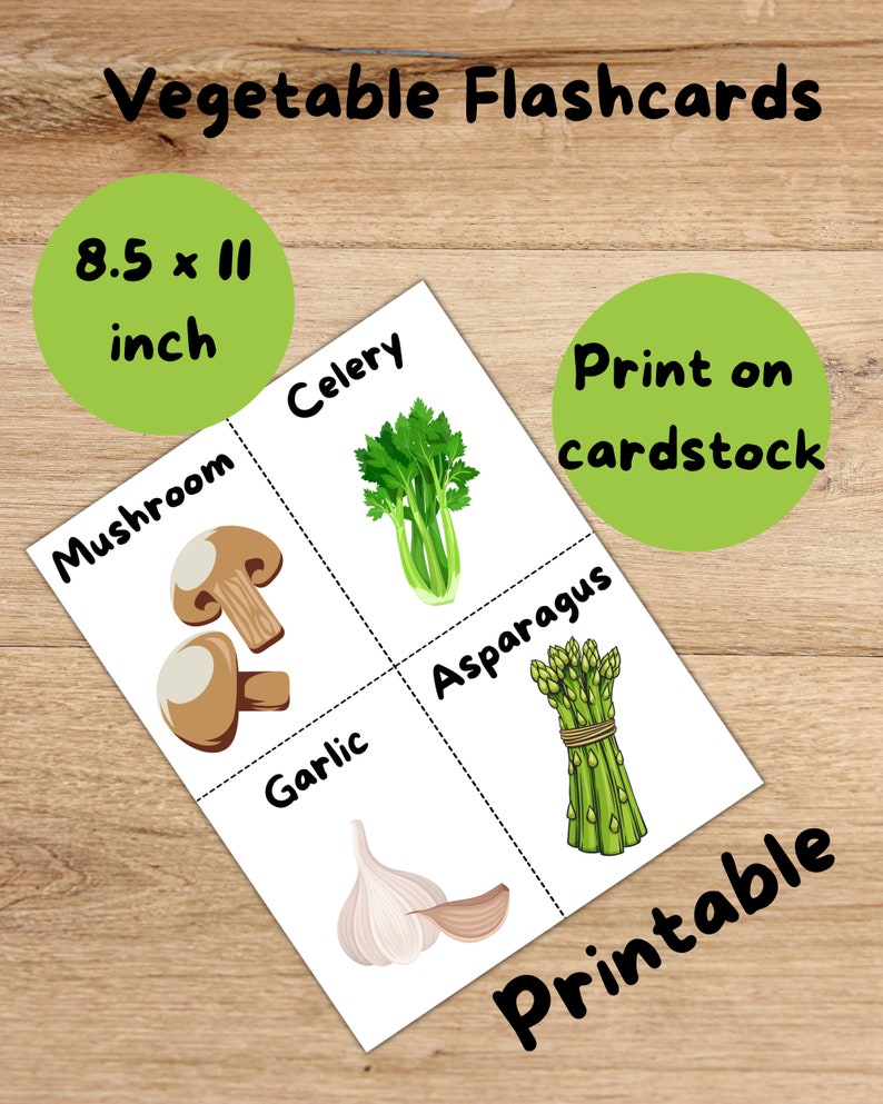 Printable Vegetable Flash Cards, Educational Instant Download PDF, 8.5 ...