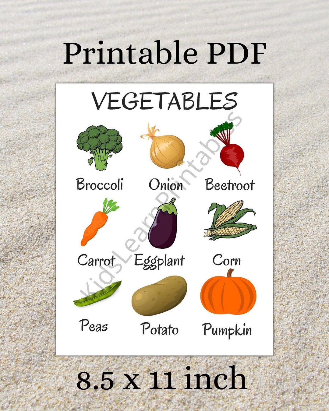 Printable Vegetables Words Chart, Educational Home Learning, 8.5 X 11 ...
