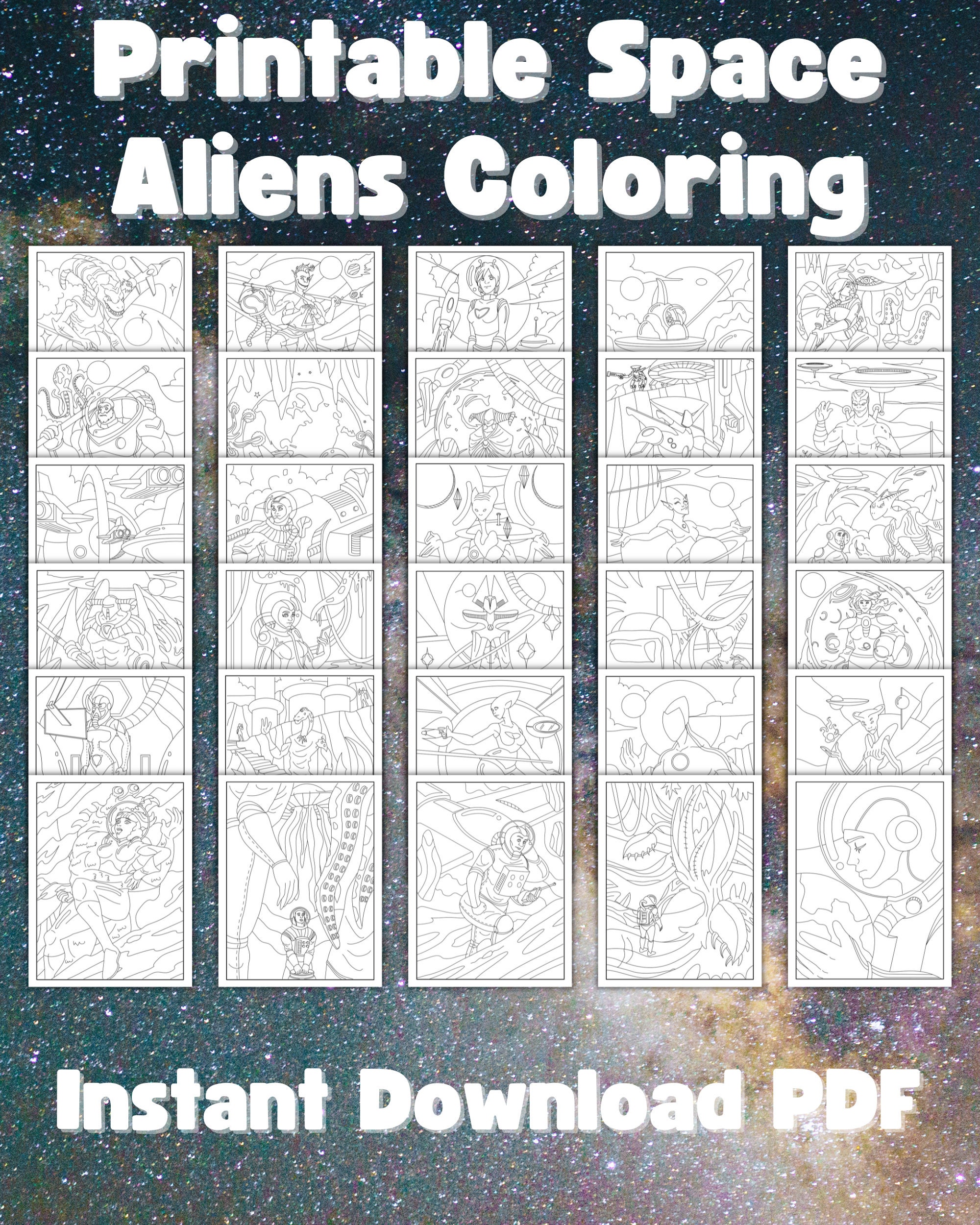 Printable Space Aliens Coloring Pages, 50 Pages to Color, Instant ...