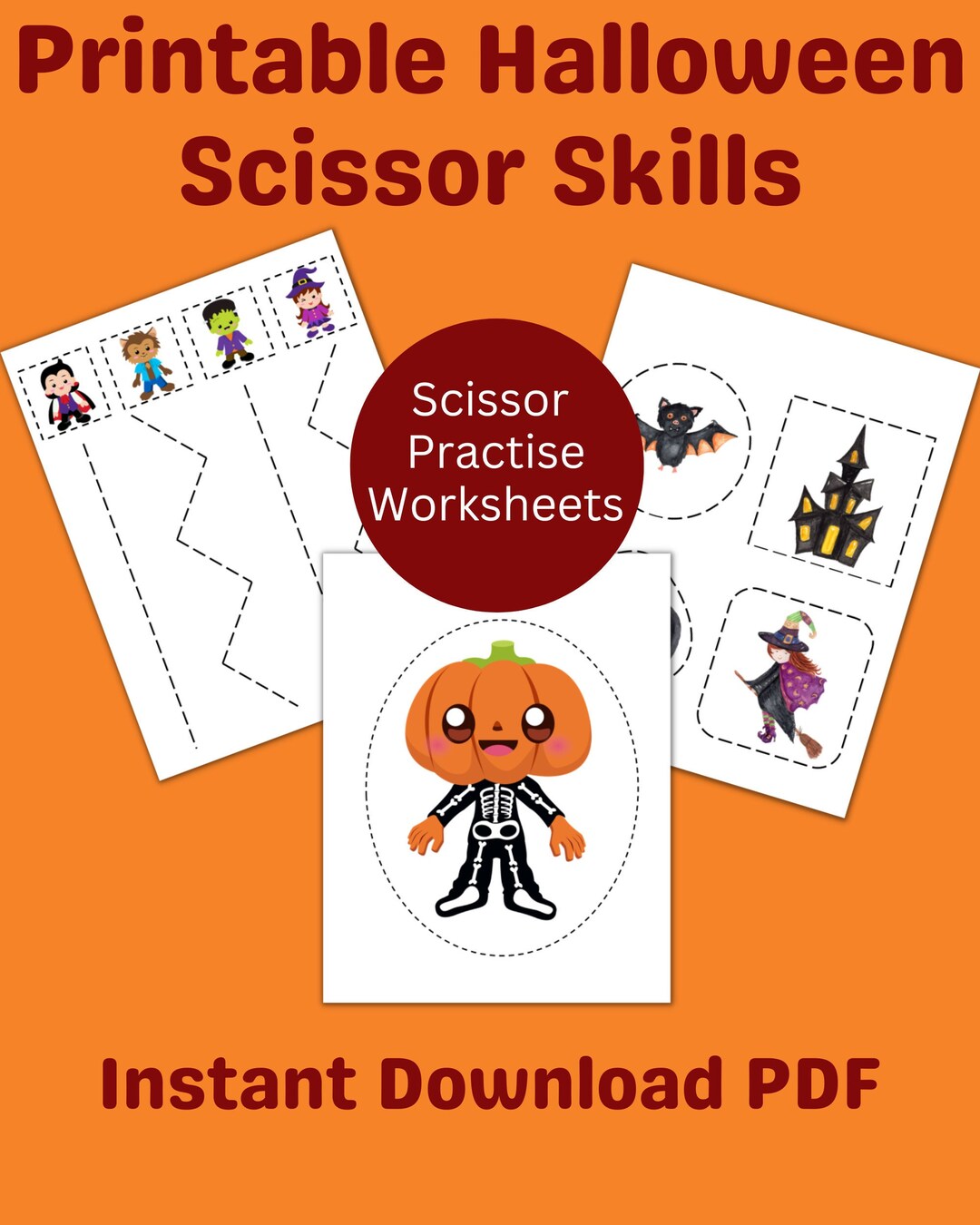 Printable Halloween Scissor Skills Worksheets, Fine Motor Skills ...