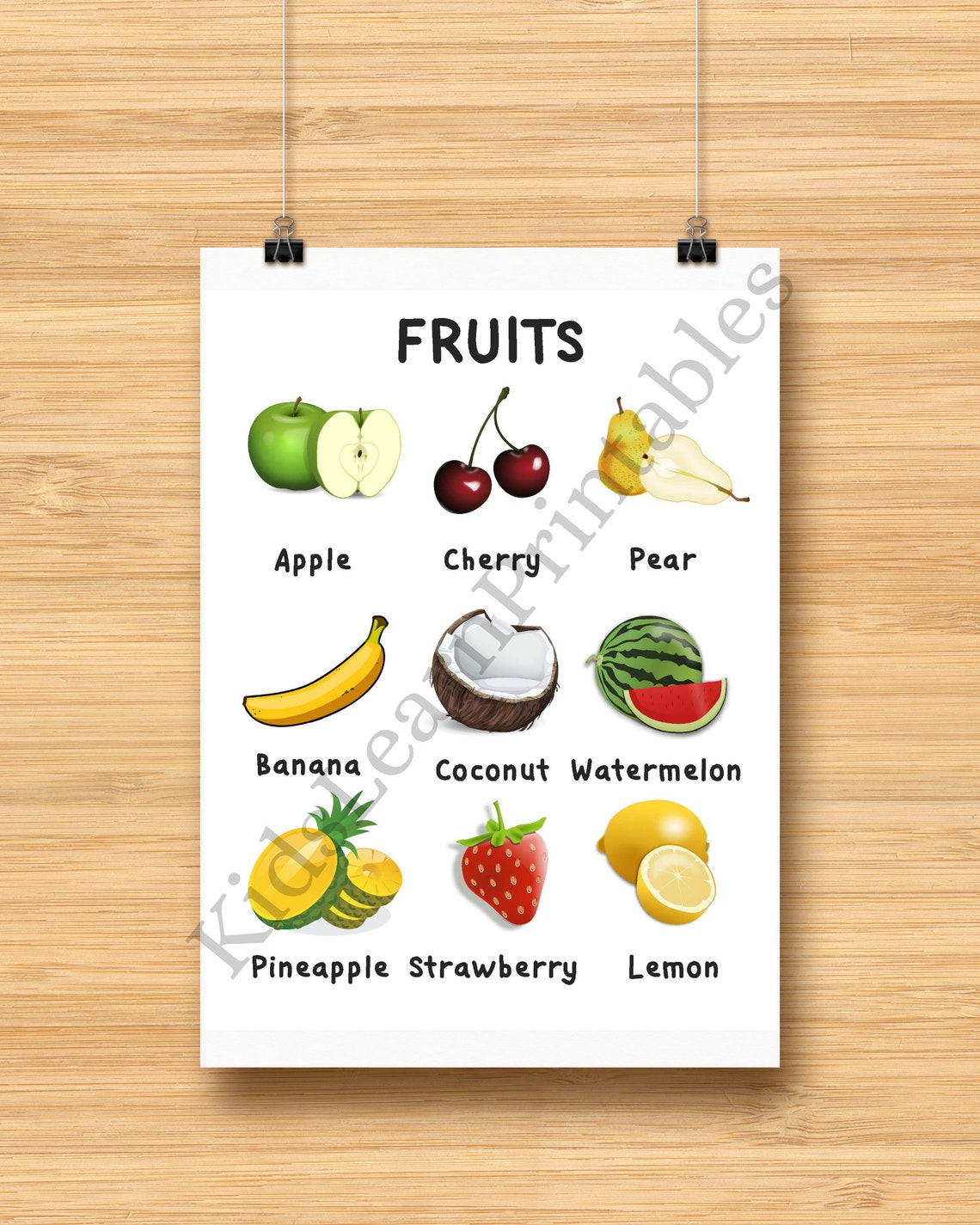Printable Fruit Words Chart, Educational Home Learning, 8.5 X 11 Inch ...