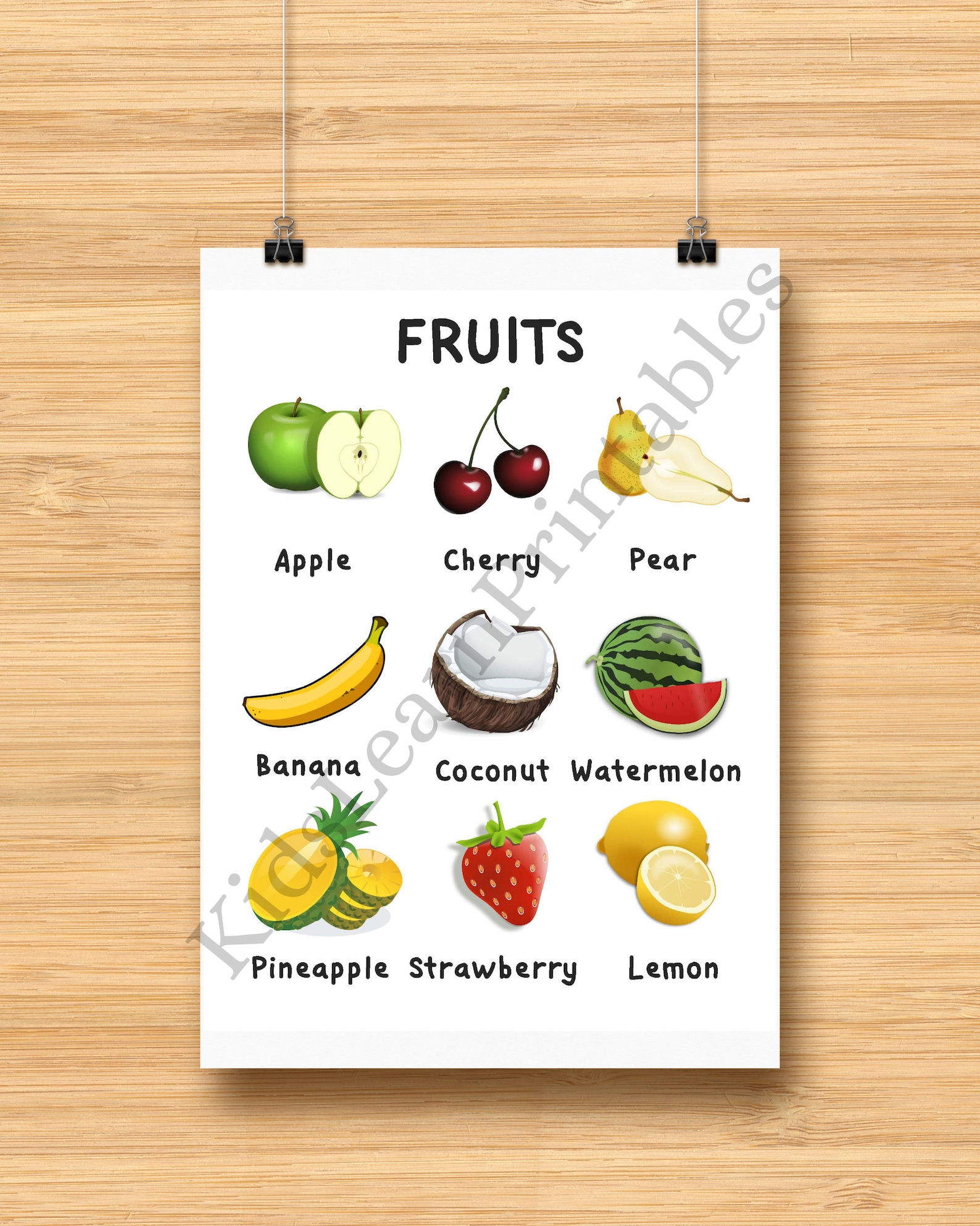 Printable Fruit Words Chart, Educational Home Learning, 8.5 X 11 Inch ...