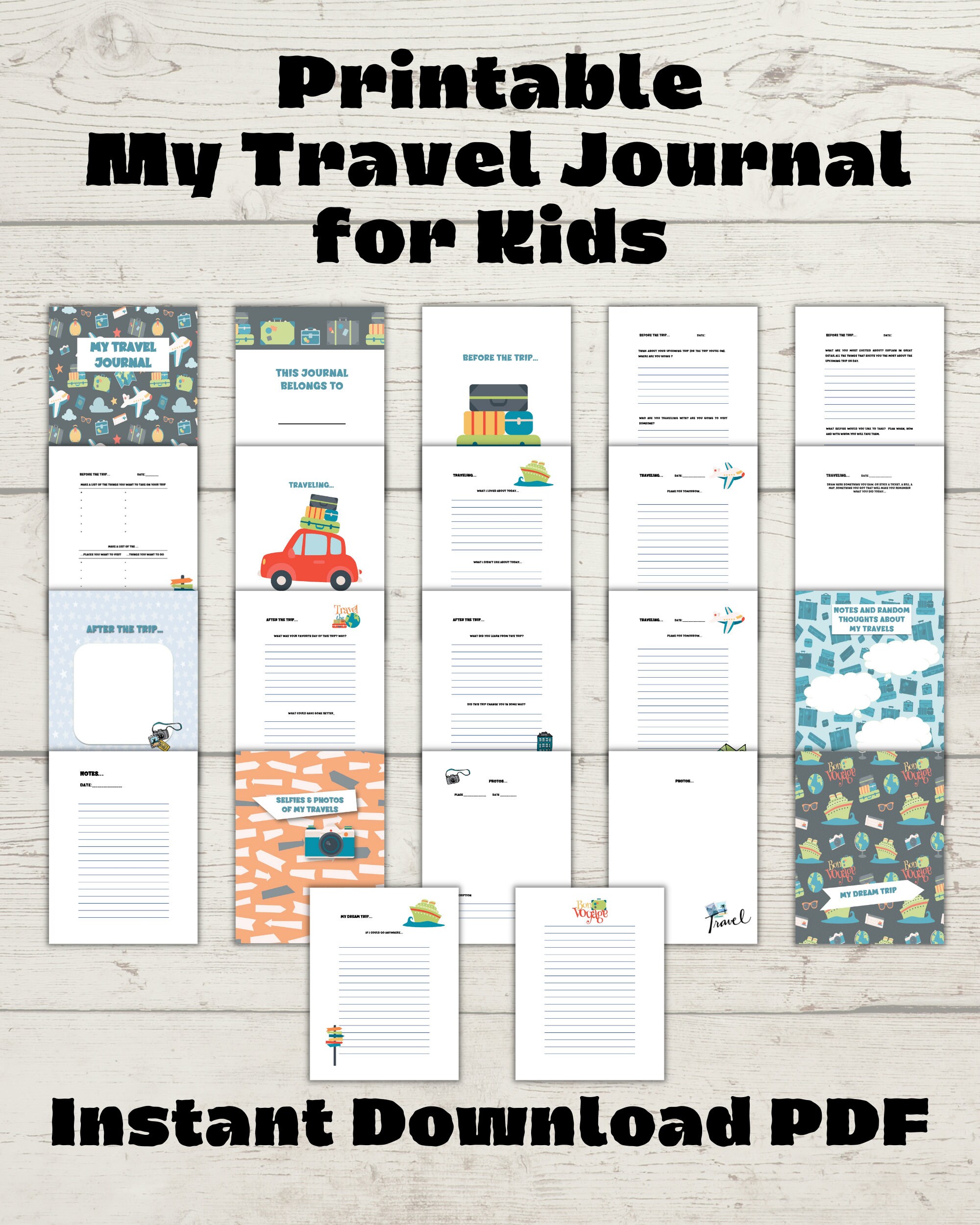 Printable Kids Travel Journal, Vacation Memory Journal, Travel Diary ...