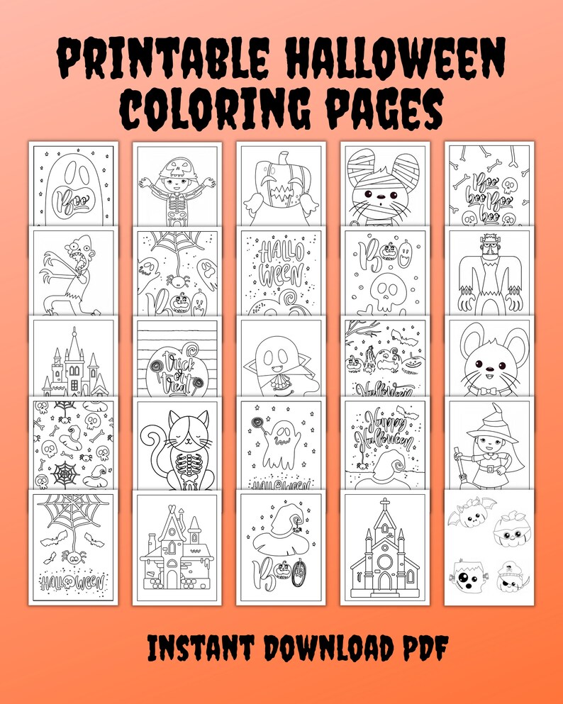 Printable Halloween Coloring Pages, 50 Pictures to Color, Instant ...