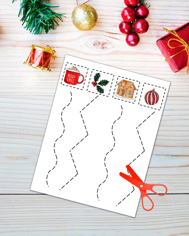 Printable Christmas Scissor Skills Worksheets, Fine Motor Skills ...