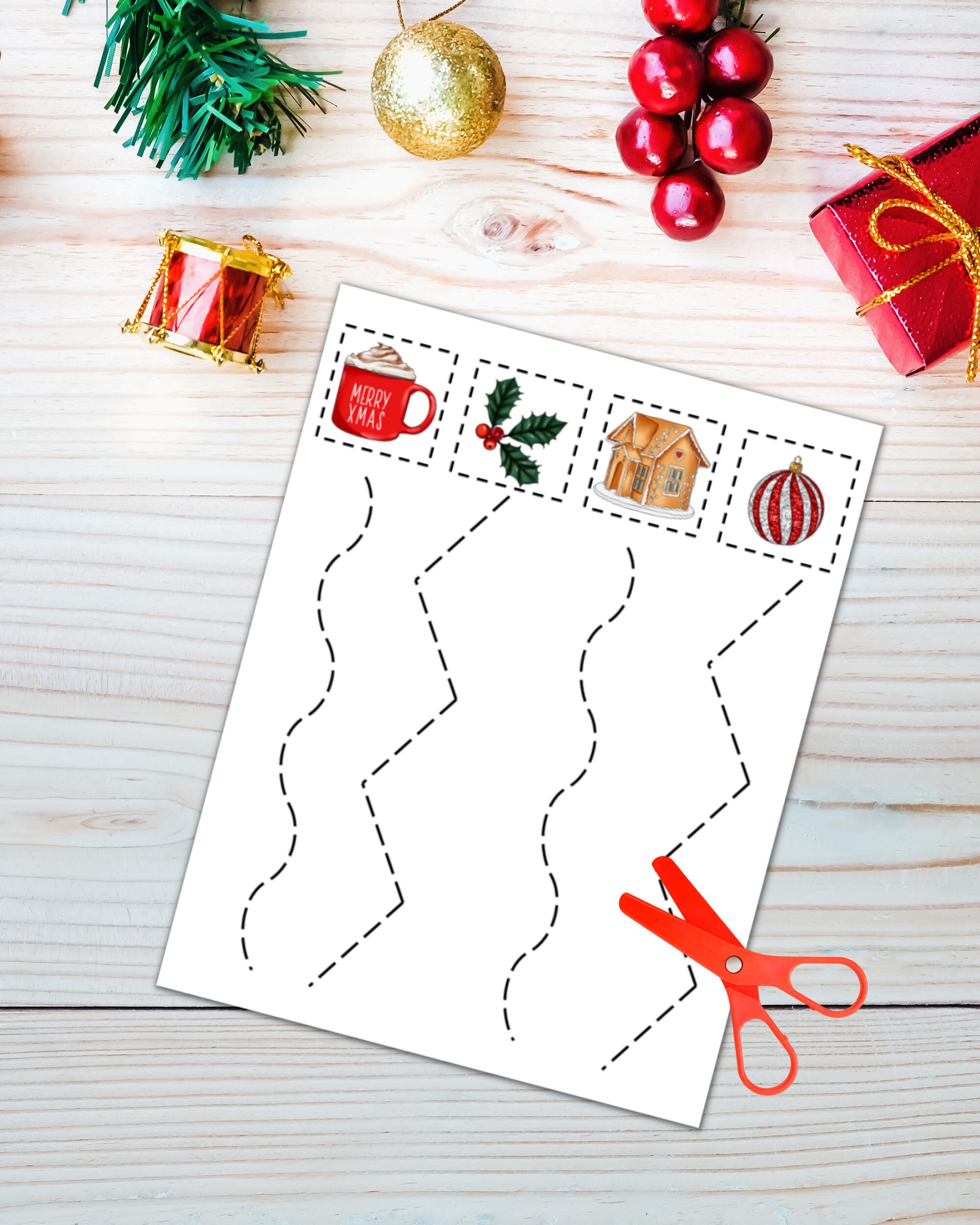 Printable Christmas Scissor Skills Worksheets, Fine Motor Skills ...