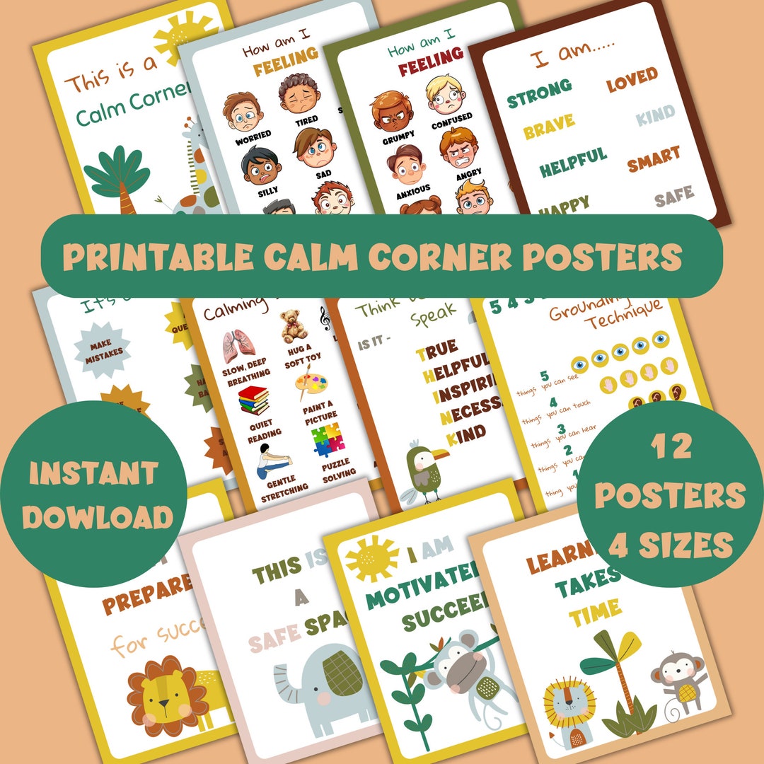 Calm Corner Printable Posters, Set of 12 Jungle Fun Prints, Calming ...