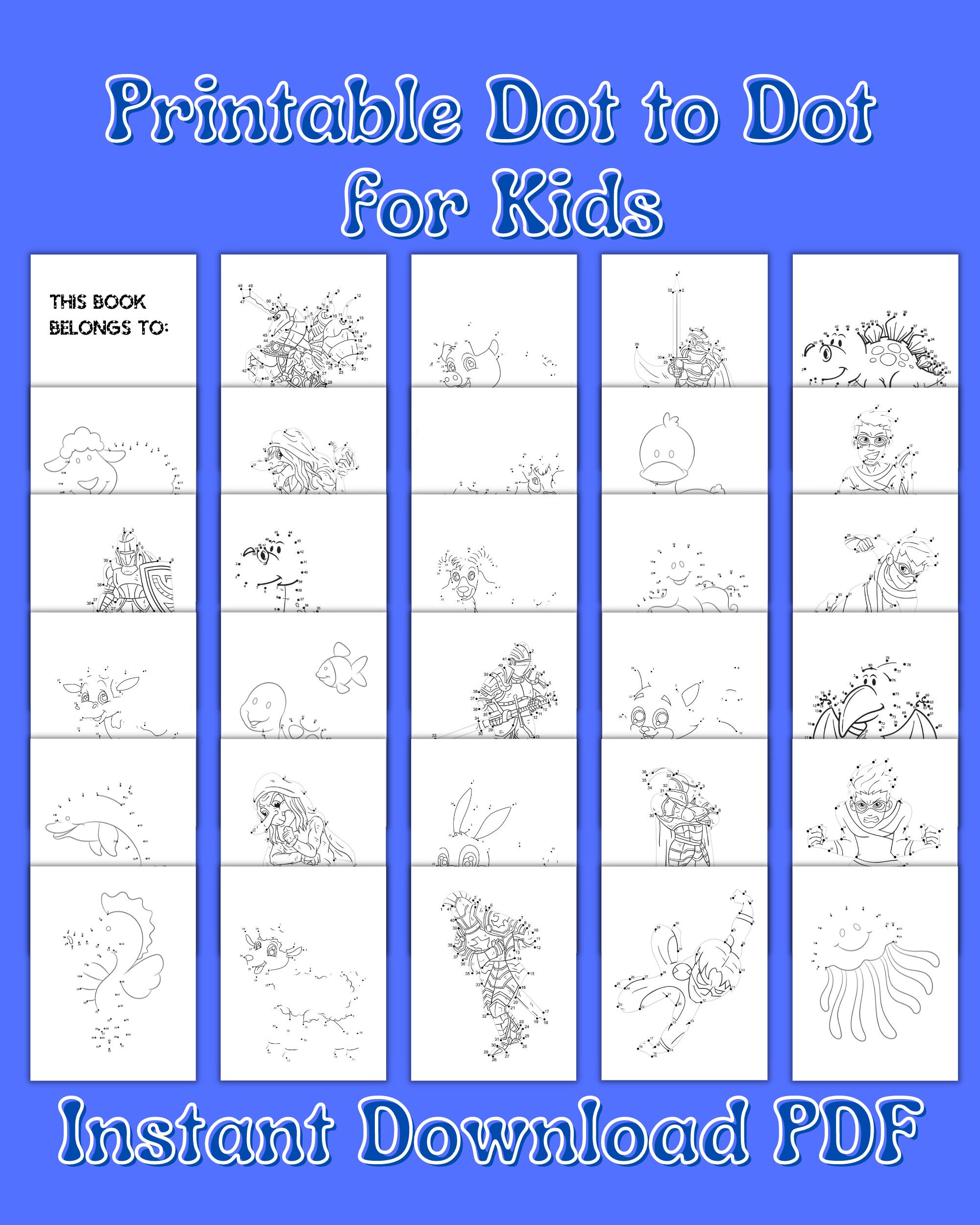 Printable Dot to Dot for Kids, 128 Dot to Dot Pages, Instant Download ...