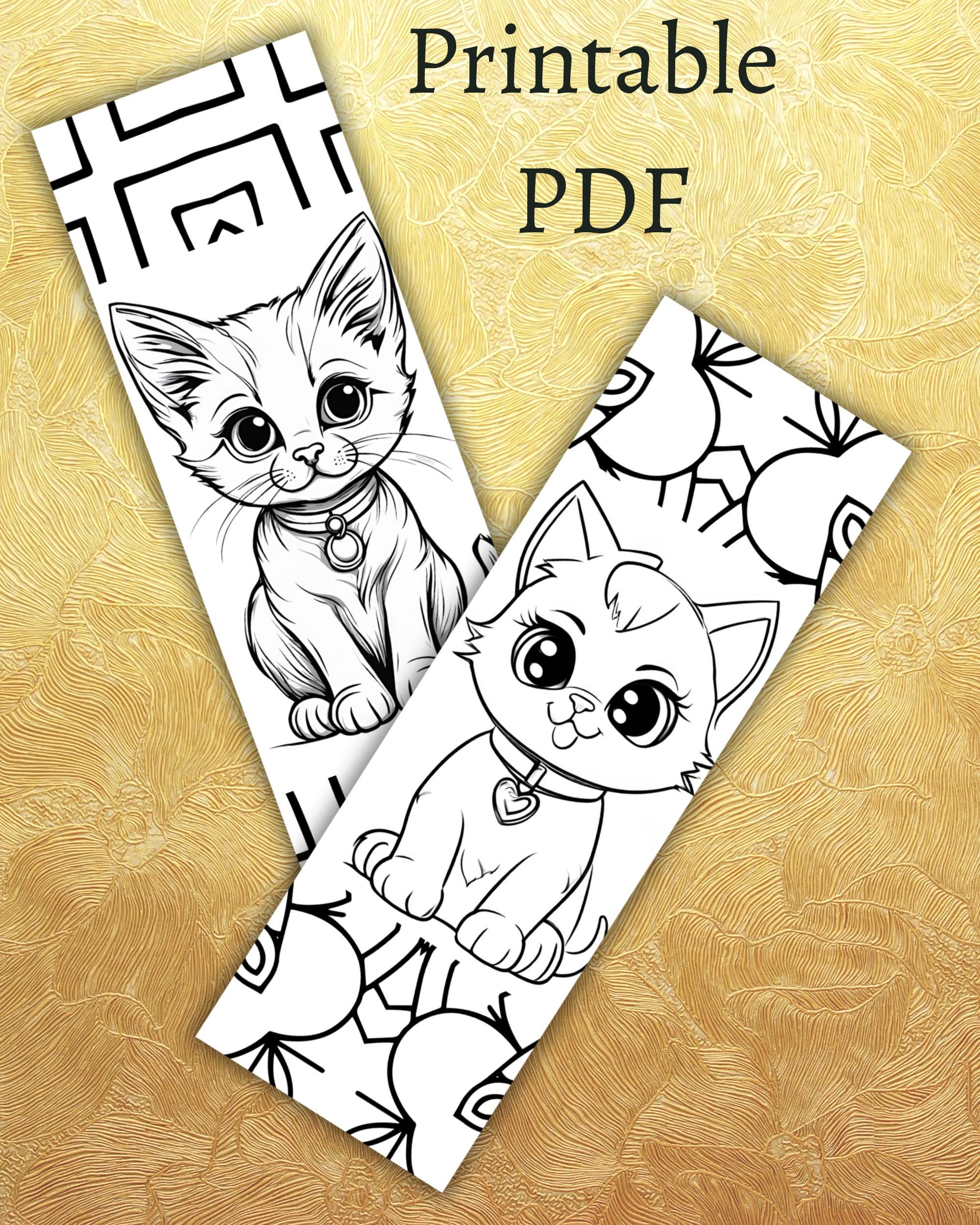 Printable Kids Coloring Cat Theme Bookmarks, Instant Download PDF - Etsy