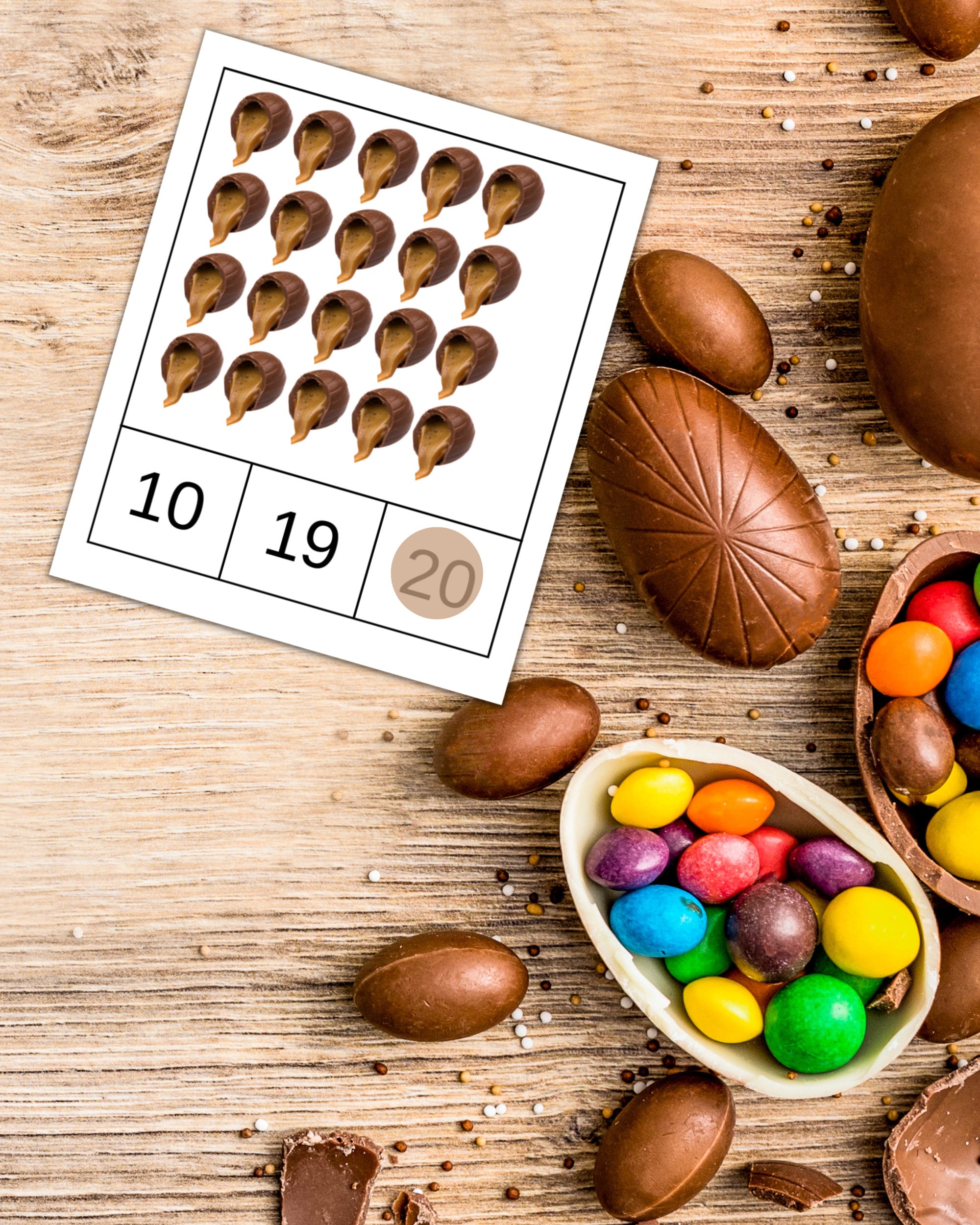 Printable Count and Clip Cards 1 - 20, Chocolate Theme, Instant ...