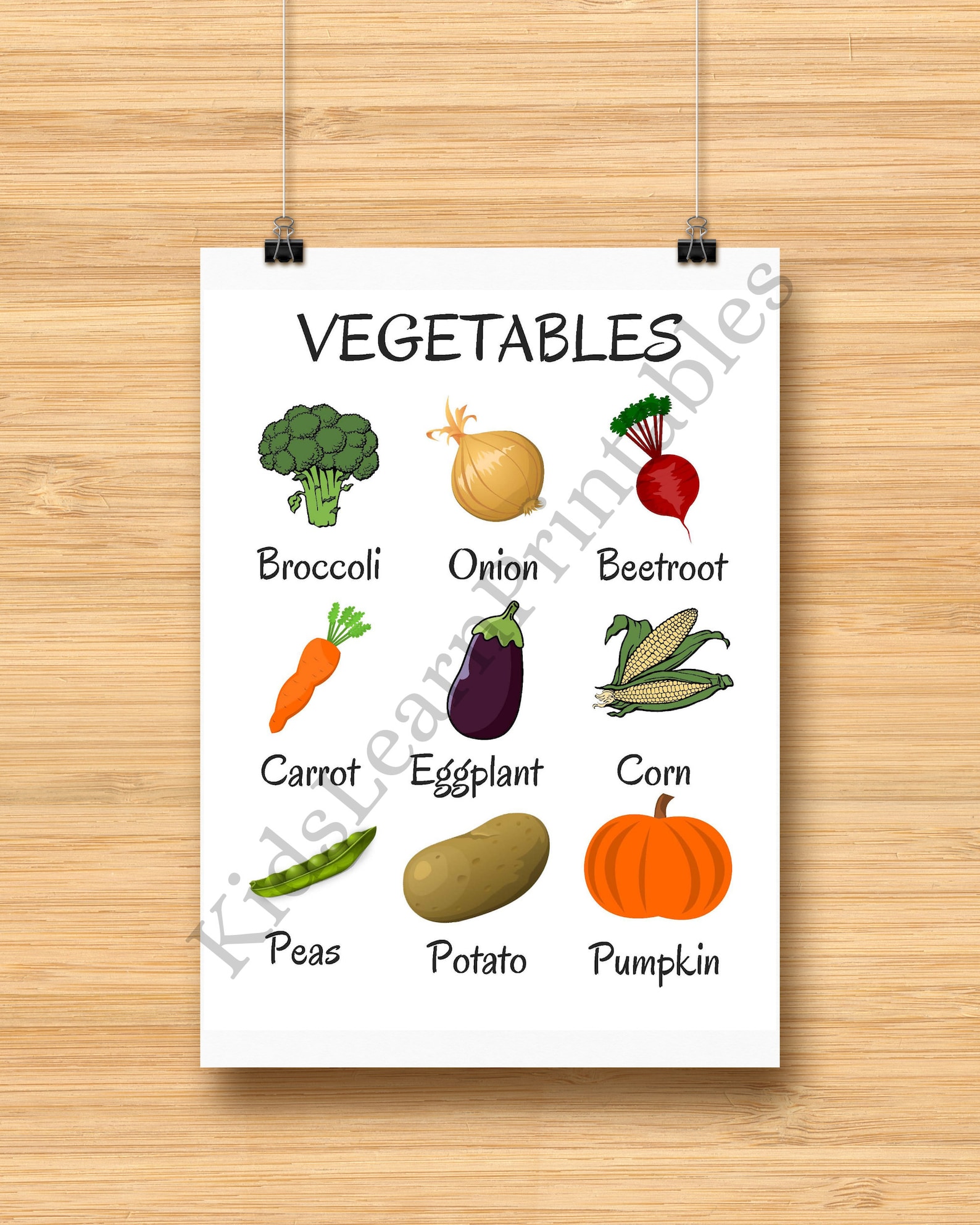 Printable Vegetables Words Chart, Educational Home Learning, 8.5 X 11 ...