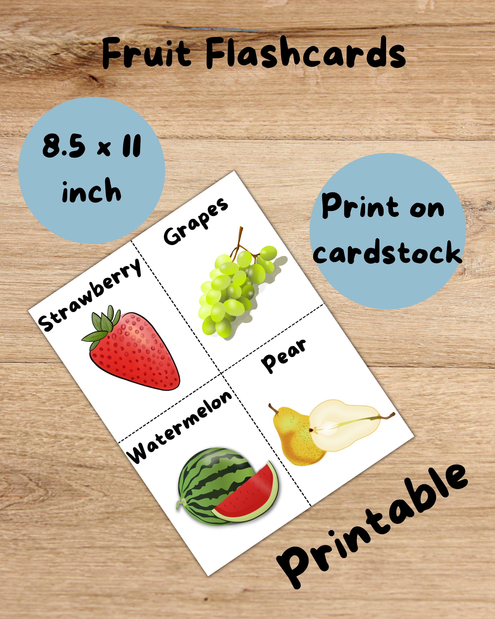 Printable Fruit Flash Cards, Educational Instant Download PDF, 8.5 X 11 ...