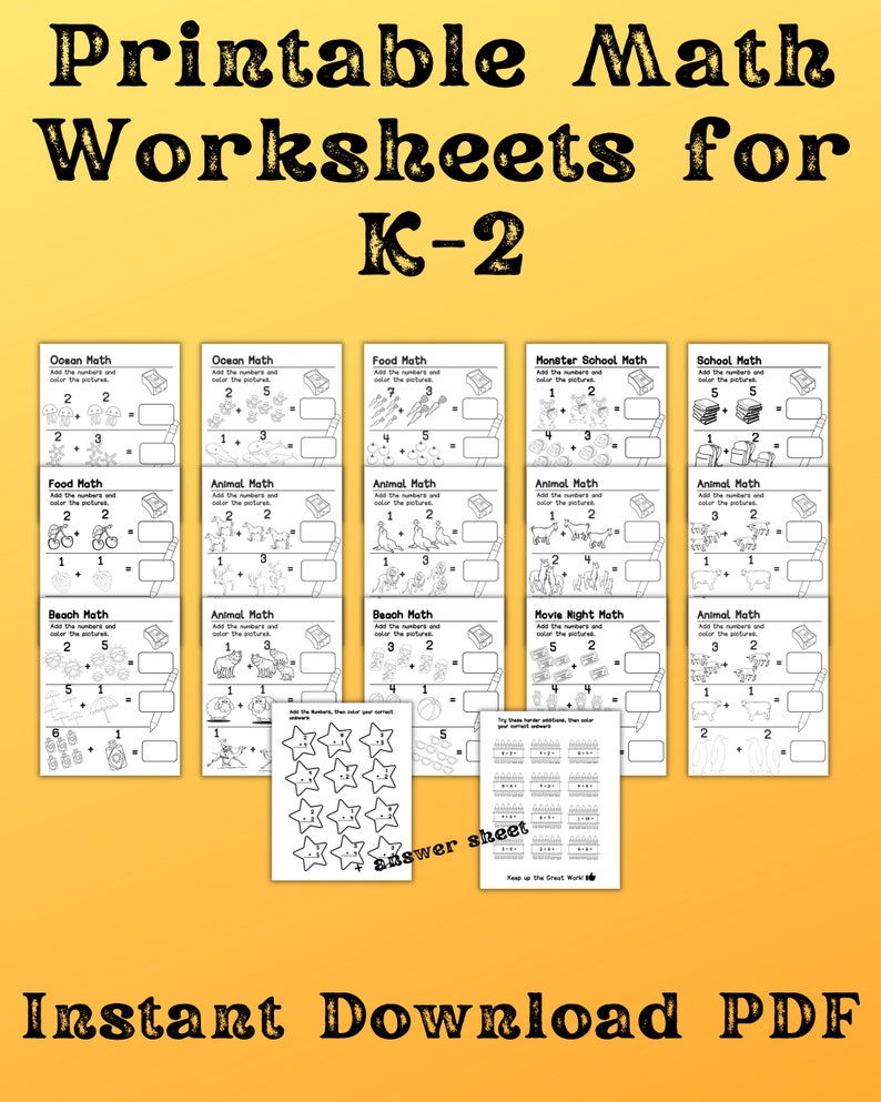 Printable Maths Worksheets K-2, Instant Download PDF - Etsy