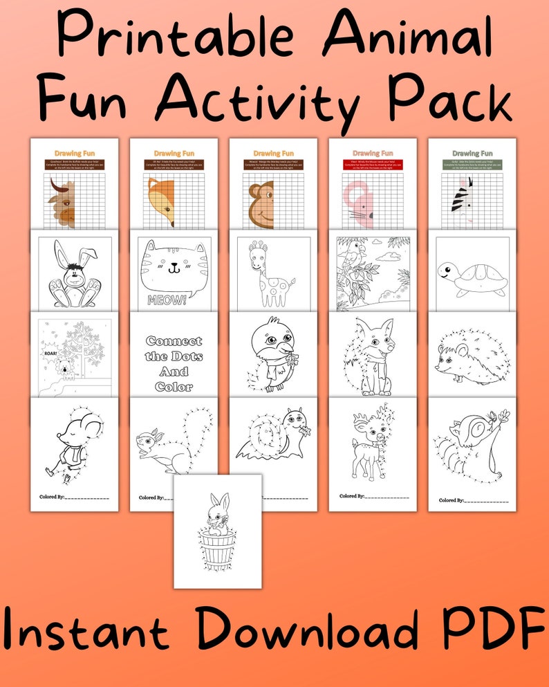 Printable Animal Fun Activity Pack, Color by Number, Dot to Dot ...