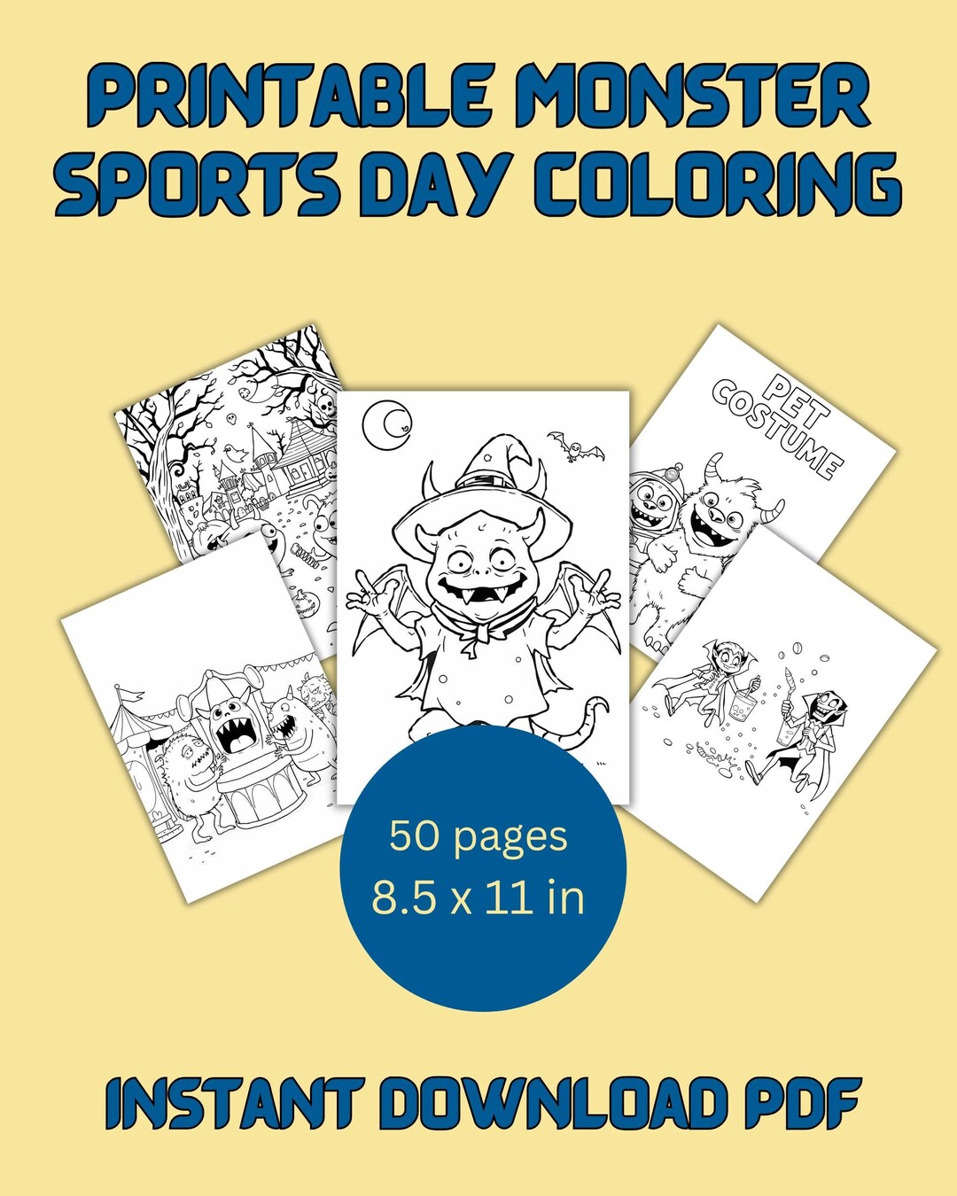 Printable Monster Sport Day Coloring Pages, 50 Cute Pictures, Instant ...