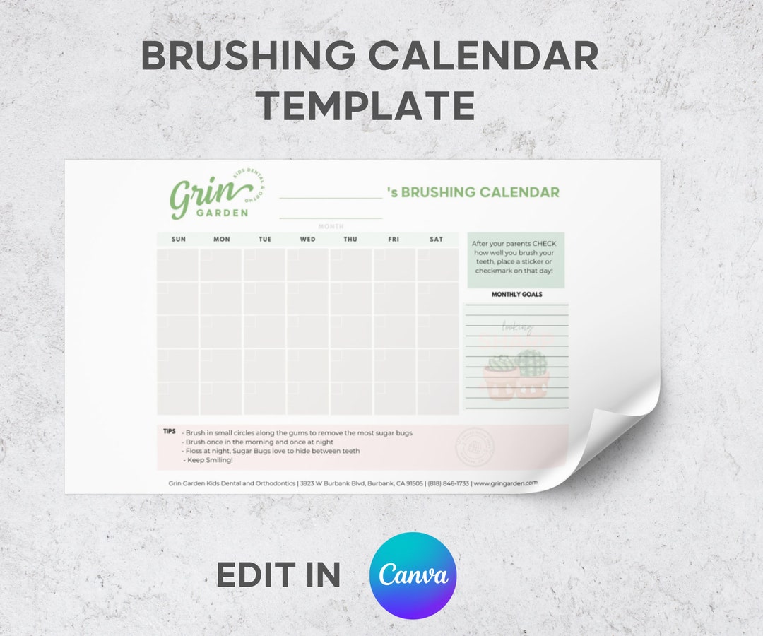 Brushing Calendar Template - Etsy