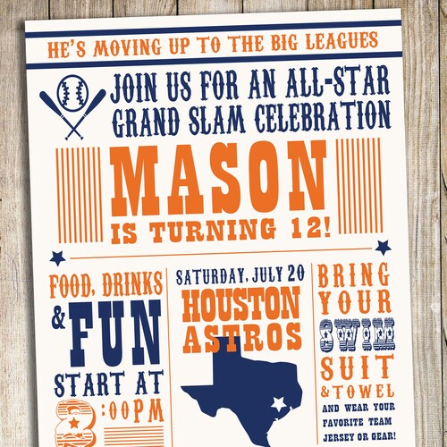 Astros Baseball Birthday Party Invitation / Invite / - Etsy