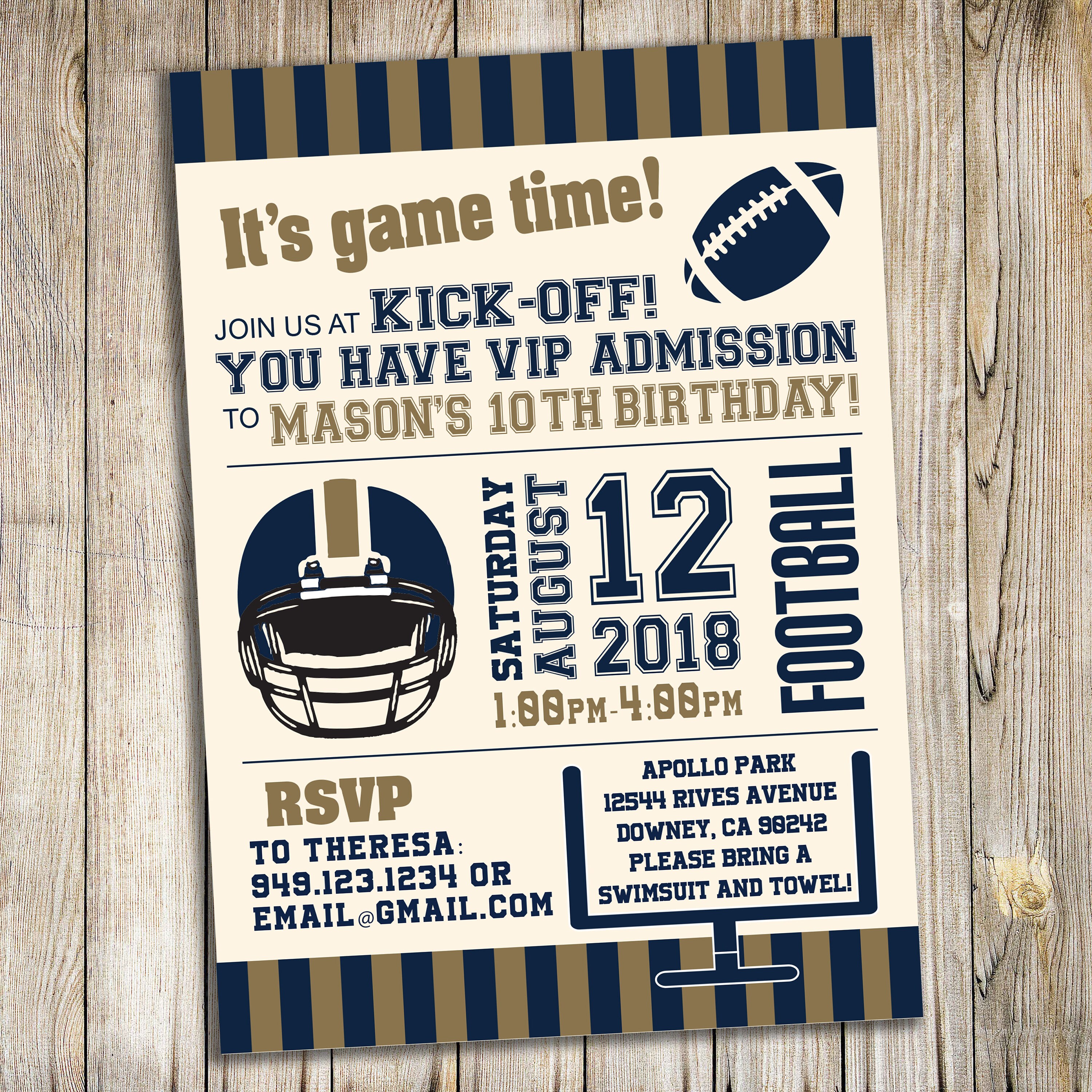 Football Theme Birthday Party Invitation / Customized Los Angeles Rams ...