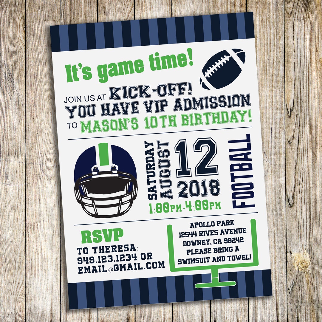 Football Theme Birthday Party Invitation / Customized Seattle Seahawks ...