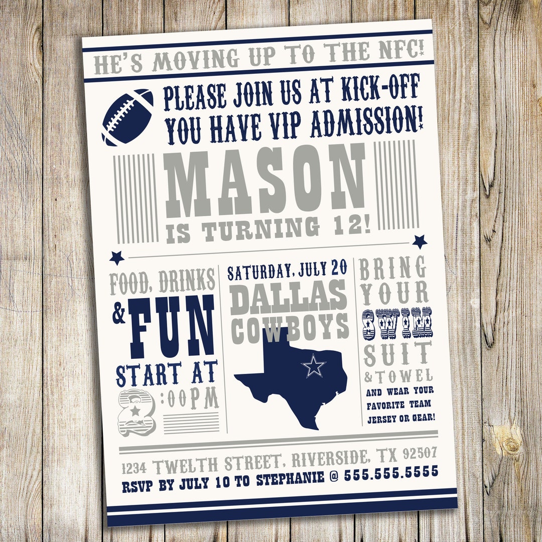 Dallas Cowboys Football Birthday Party Invitation / Invite / Drive-by ...