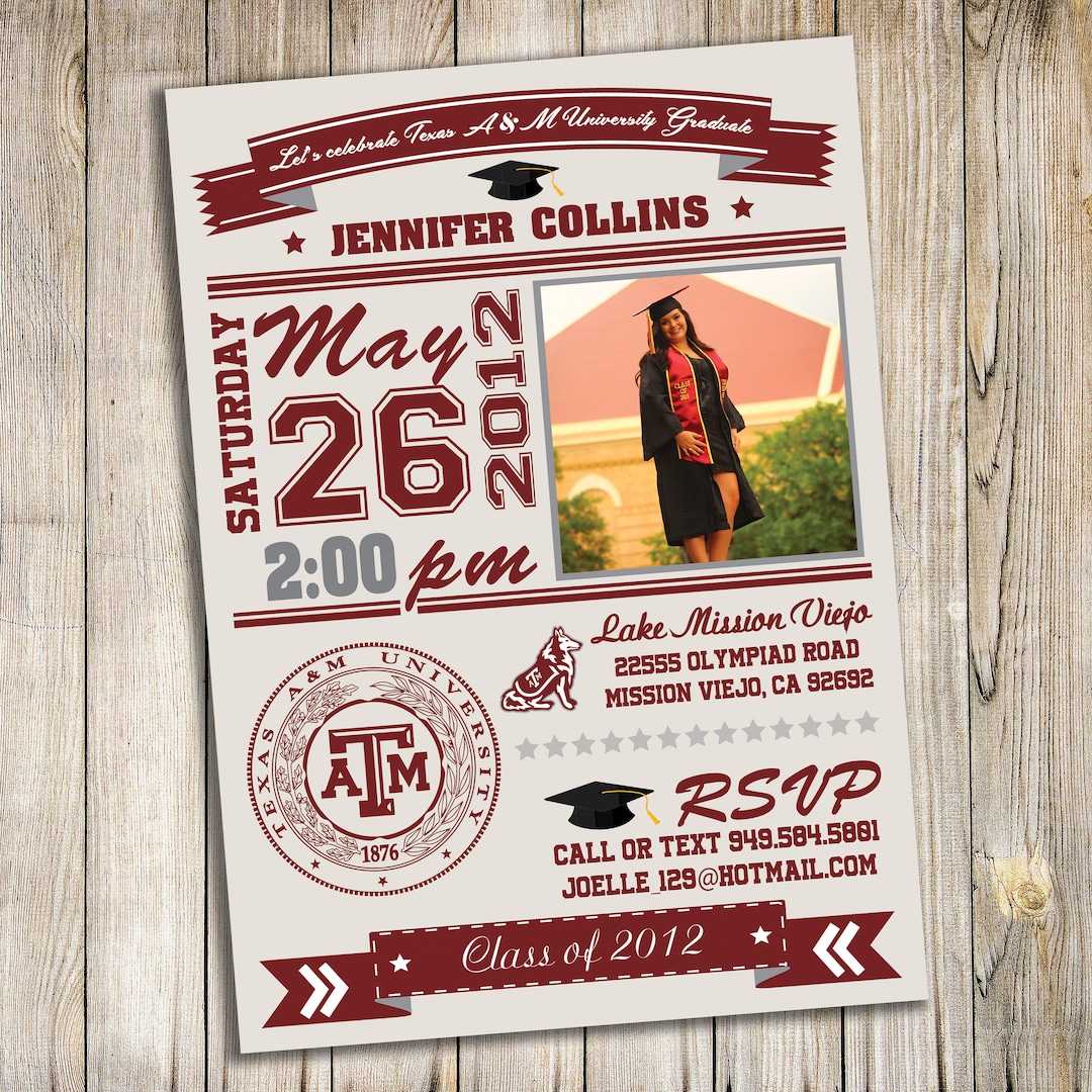 College Graduation Party Invitation / Grad / University Texas A&M ...