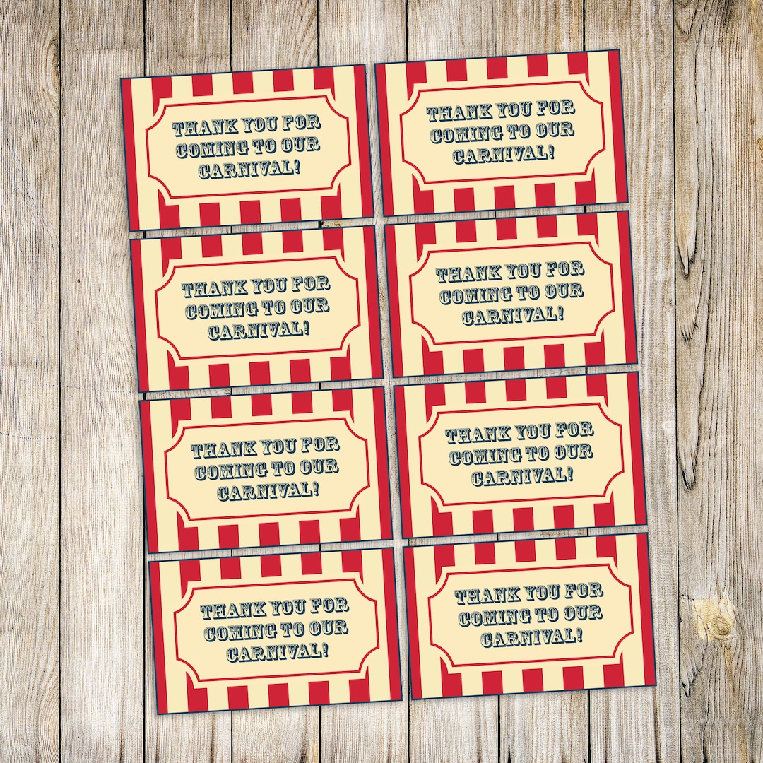 Carnival Birthday Party Thank You Labels DIY Printable Download - Etsy