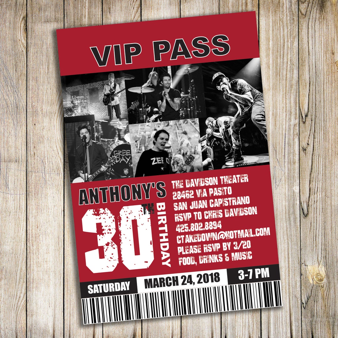 CUSTOM VIP Pass Rock Concert Birthday Party Invitation - Etsy
