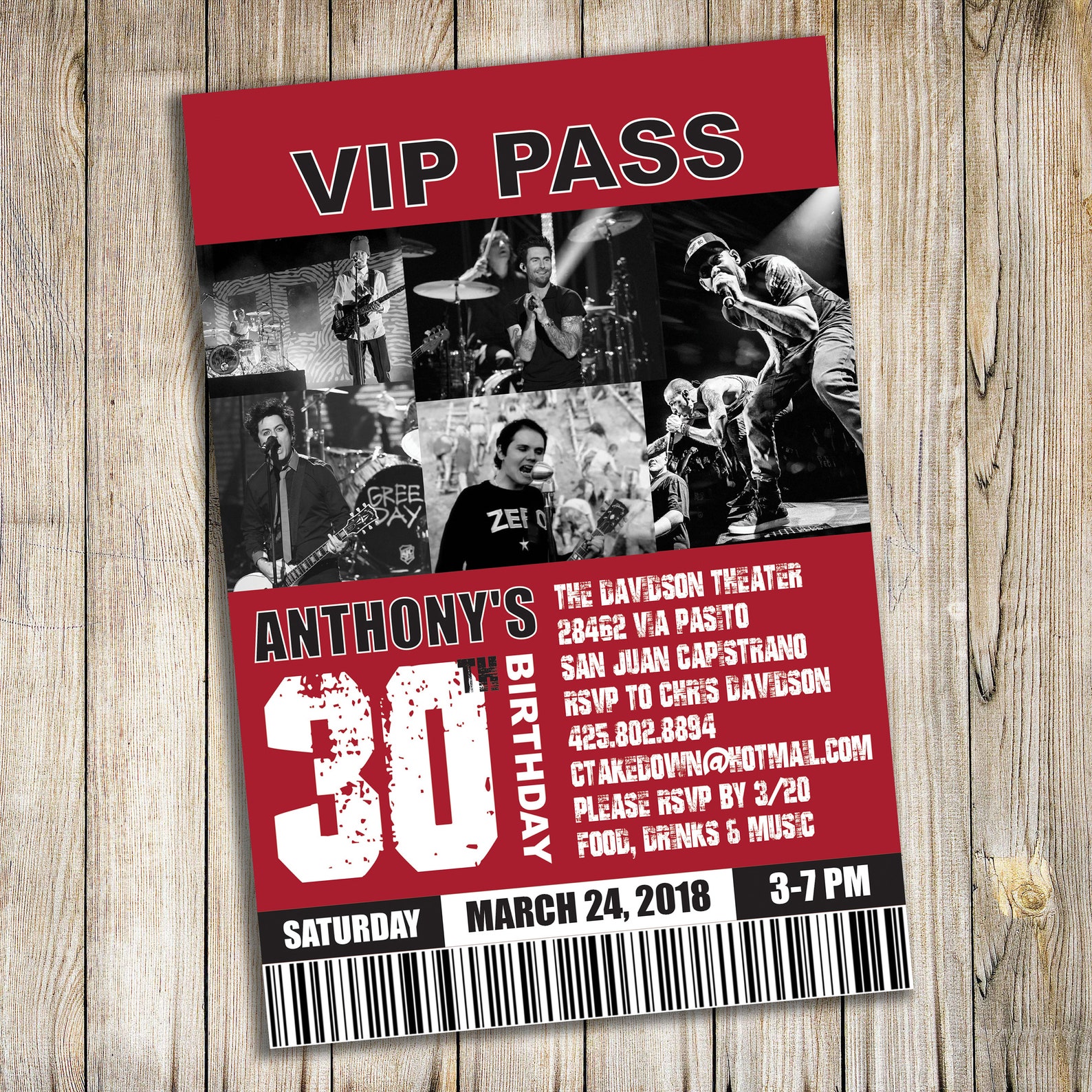 CUSTOM VIP Pass Rock Concert Birthday Party Invitation - Etsy