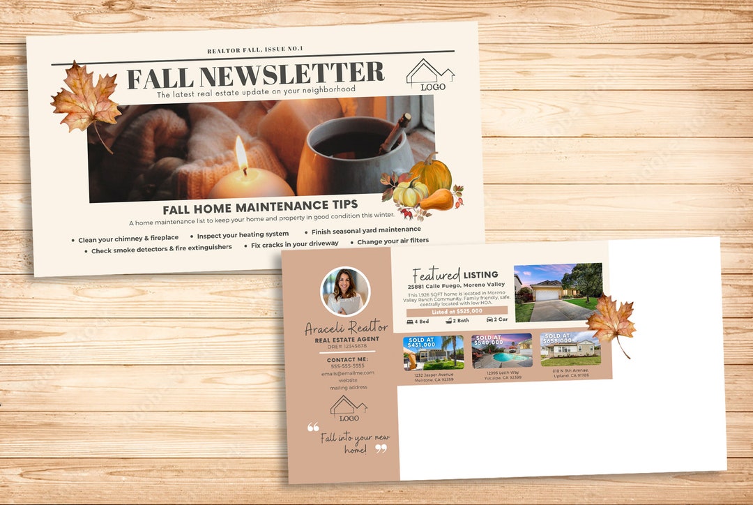 Instant Digital Download, Fall Real Estate Theme Postcard, Newsletter ...