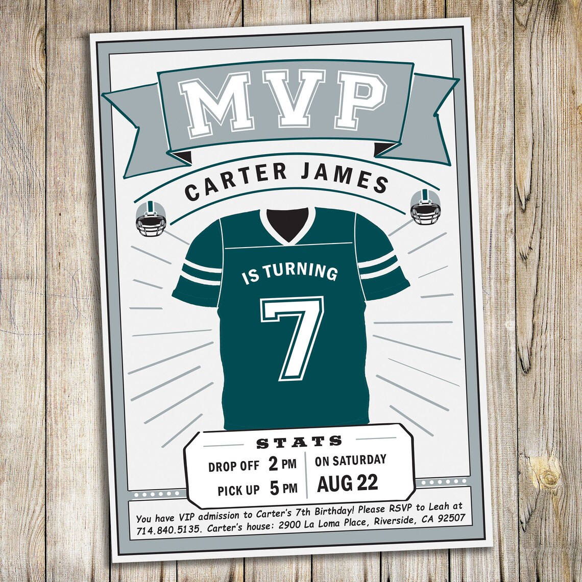 Football Theme Birthday Party Invitation / Customized Philadelphia ...