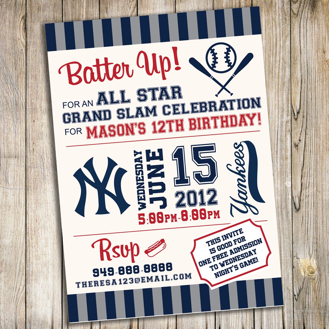 Yankees Birthday Party Invitation / Customized / Personalized Digital ...